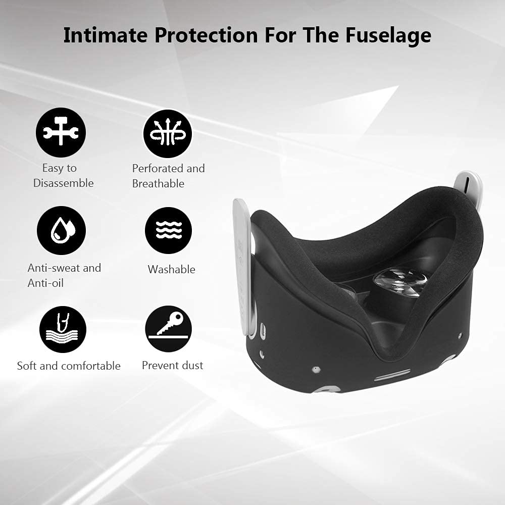 MASiKEN 6-in-1 Accessories Compatible with Meta/Oculus Quest 2 - Head Strap Replace Kit, Front Shell Cover,Face Pad,Grips Cover, Reduce Face Pressure Enhanced Comfort in VR (Black)