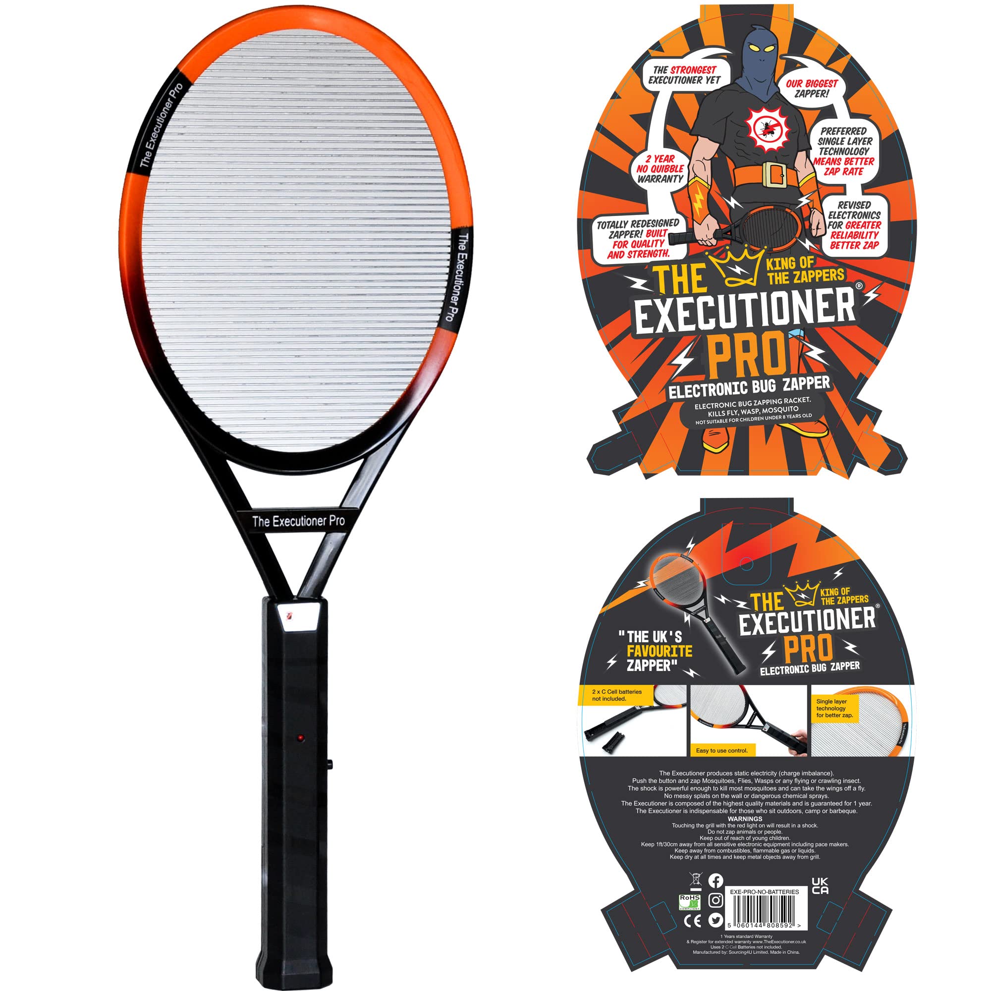 The Executioner Pro Fly Killer Mosquito Swatter Racket Wasp Bug Zapper Indoor Outdoor Over 55cm Long
