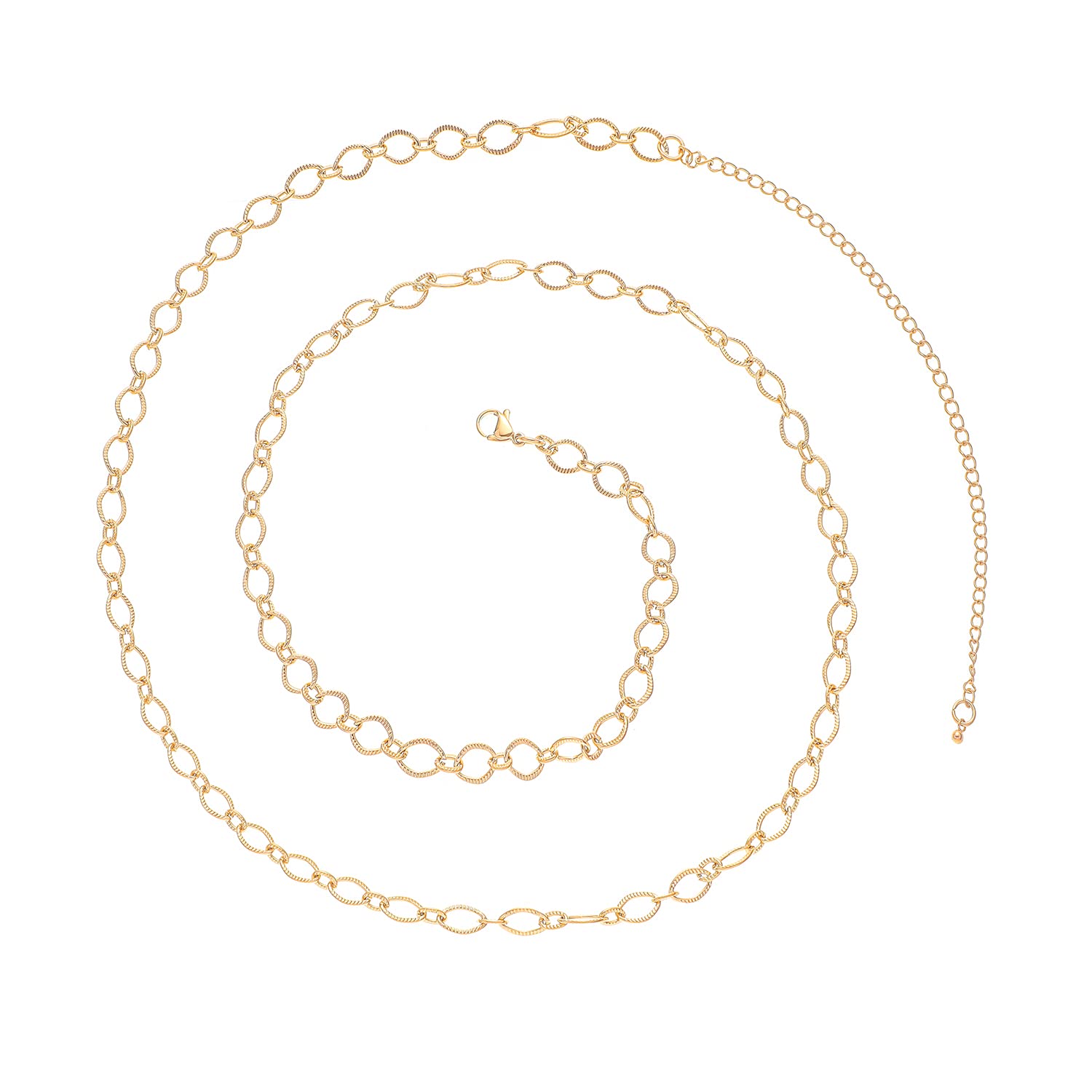 Minimalist Stainless Steel Textured Oval Waist Body Chain for Women Adjustable 18K Gold Plated