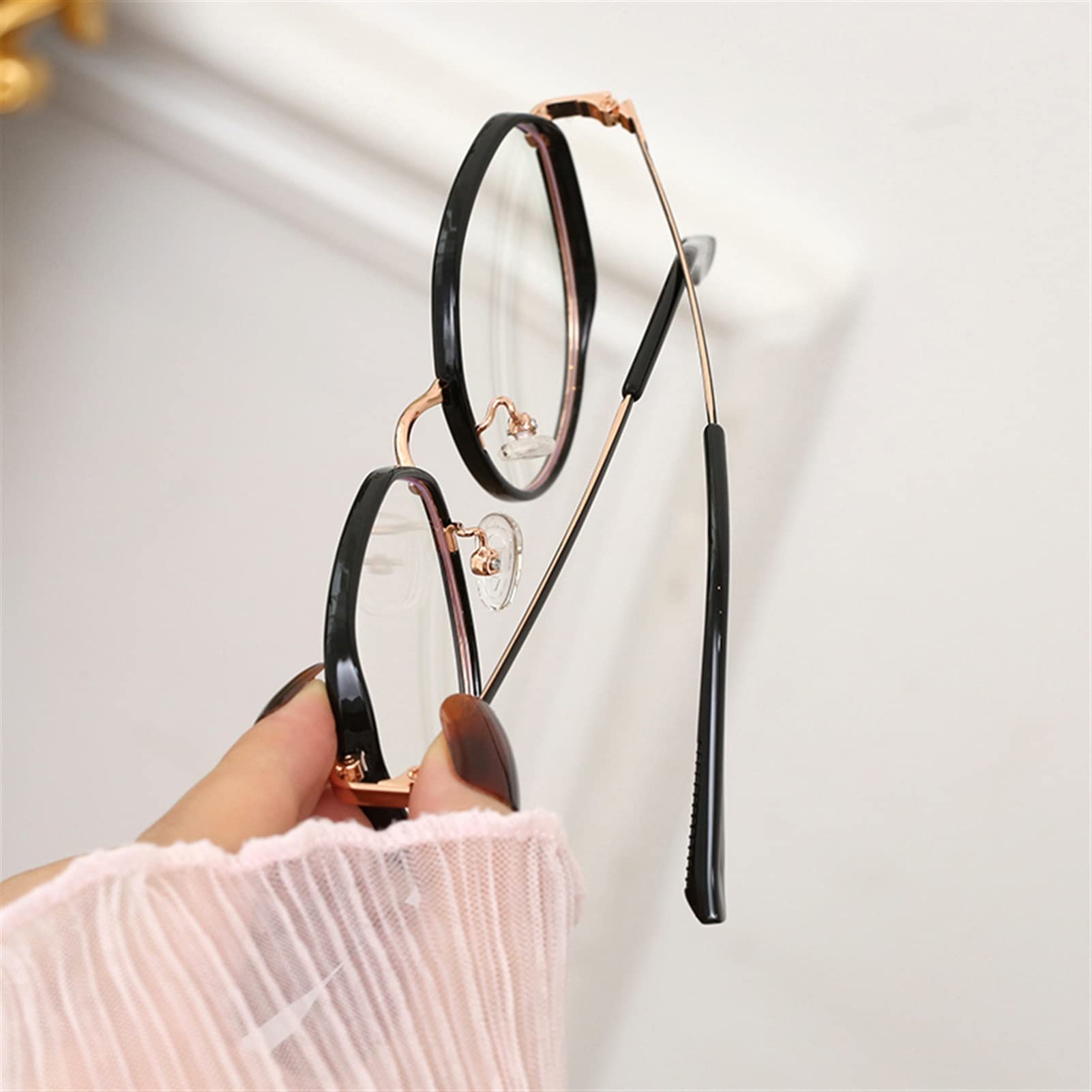 Reading Glasses, Metal Anti Blue Light Blocking Glasses, Fashion Square Frame Computer Readers, Women Round Eyewear (Color : Pink, Size : +2.5)