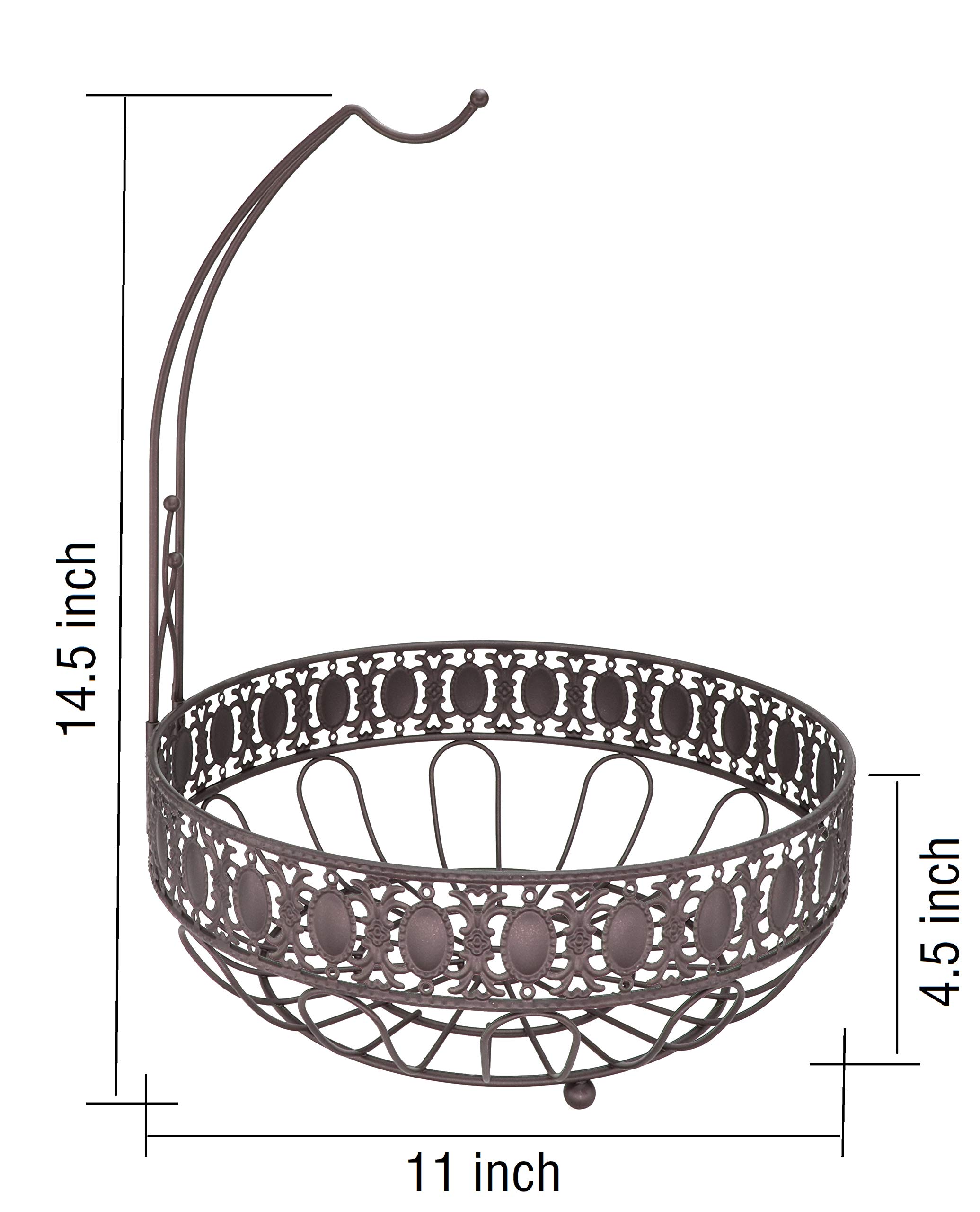 ROSYLINE Fruit basket Bowl, with Banana Hanger Suitable for kitchen, dining table decoration and storage (brown)
