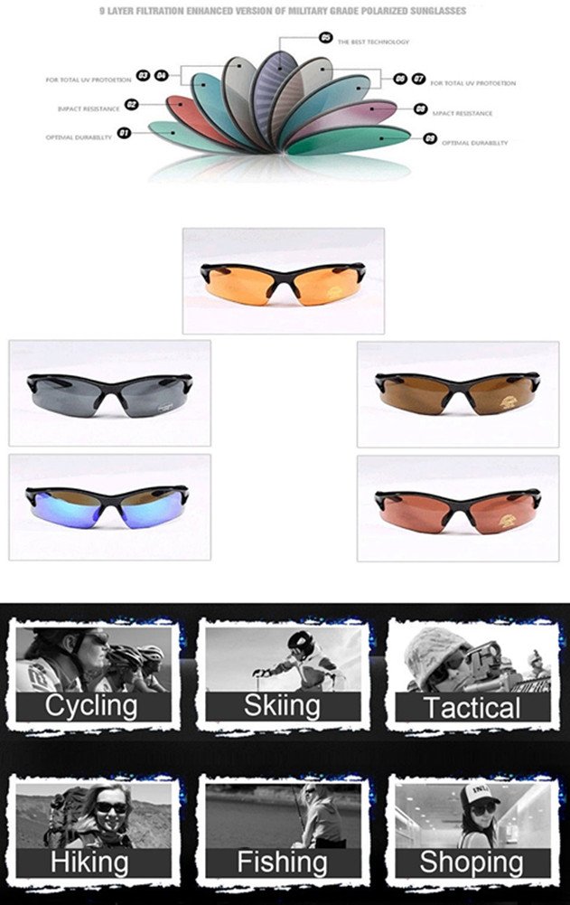 Lorsoul Polarized Sports Sunglasses with 5 Interchangeable Lenses, Tr90 Unbreakable glasses for Men Women Cycling Driving Running MTB Racing Ski Goggles (Black)