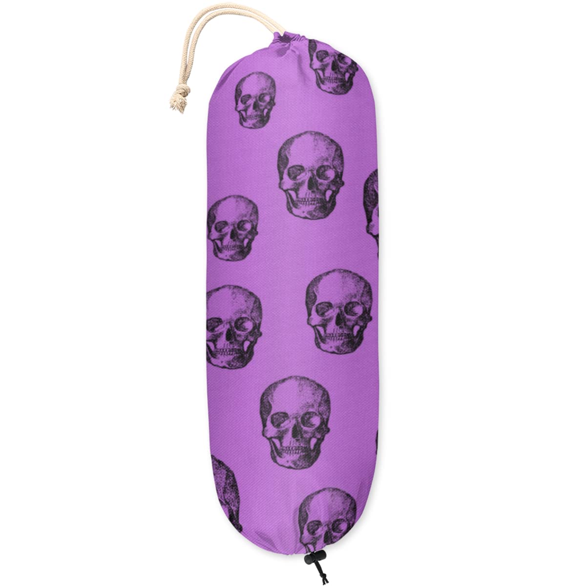 Skull Purple Plastic Bag Holder Cute Wall Mount Plastic Bag Organizer Reusable Large Grocery Bag Storage Dispenser for Home Kitchen Travelling 22"x9"