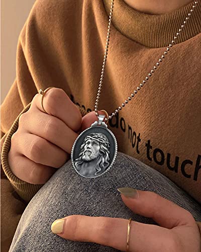 Oval Jesus Celtic Necklace For Women Simple Religious Jewelry Pendant Stainless Steel Ball Chain