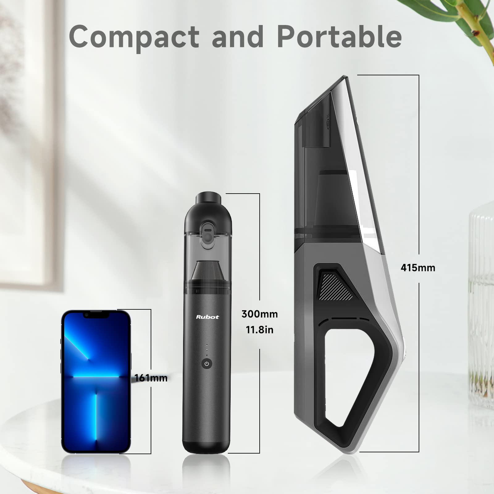 RUBOT Handheld Vacuum, Cordless Vacuum Cleaner 16500Pa Powerful Suction,Portable Mini Vacuum Rechargeable for Home/Car/Office-Black(P03)