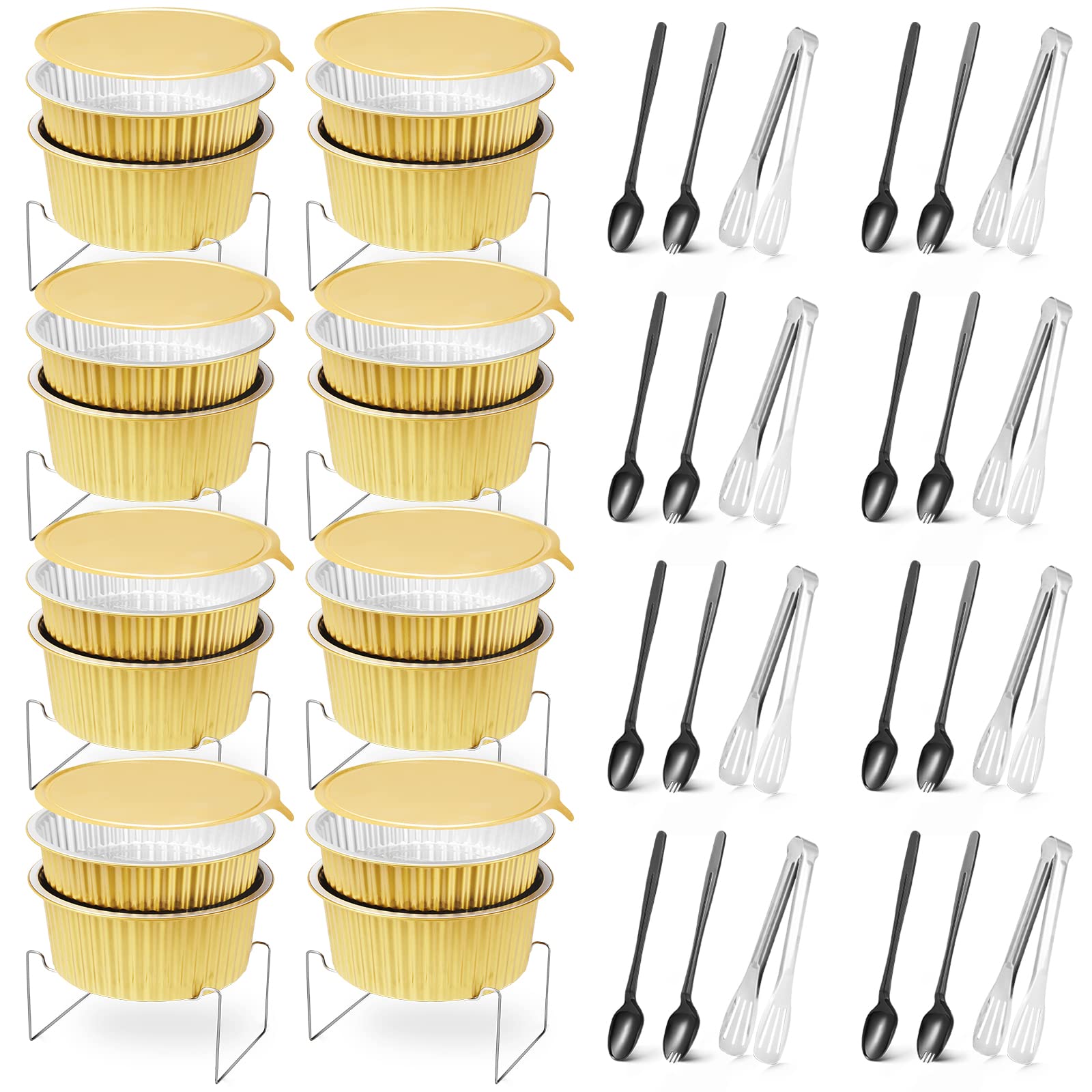 Riccioney 8 Set Disposable Chafing Dish Buffet Set Chafer Wire Racks Buffet Stand Set Food Warmer Catering Supplies Including Chafer Pans, Utensils and Buffet Stand