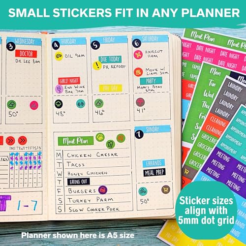 Practical Planner Stickers - Value Pack 48 Sheets, 6 Months of Aesthetic Agenda Stickers for Weekly Planner, Bullet Dot Journal - Planning, Goals, Fitness, Habit Tracking, Days