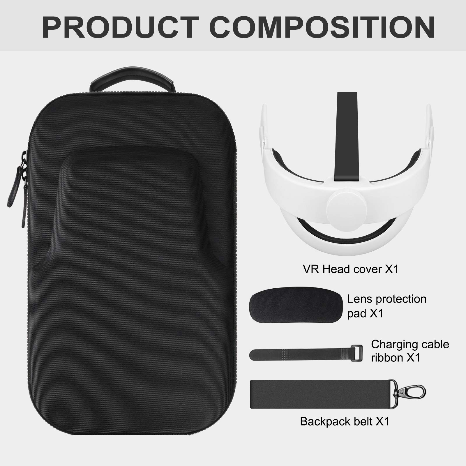 MASiKEN Oculus Quest 2 Head Strap with Carrying Case Meta Quest 2 Face Cover For Two, Lens Spacer, Oculus Quest 2 Accessories Kit