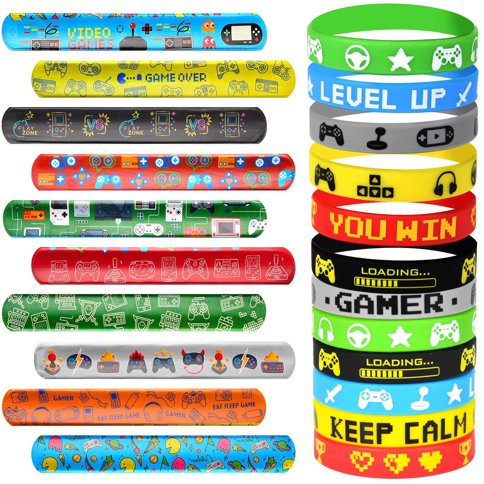 Lorfancy 56 Pcs Video Game Party Favors Kids Games Slap Bracelets Silicone Wristbands Girls Boys Video Game Party Supplies Decorations Gifts
