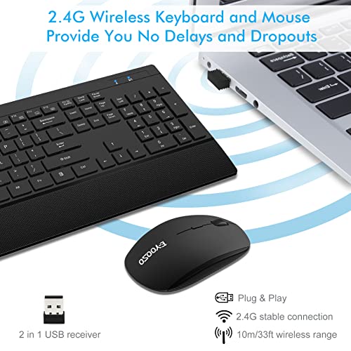 Wireless Keyboard and Mouse Combo, E-YOOSO Full-Sized 2.4GHz Wireless Keyboard with Palm Rest and 3 DPI Adjustable Wireless Mouse for Windows, Mac OS Desktop/Laptop/PC