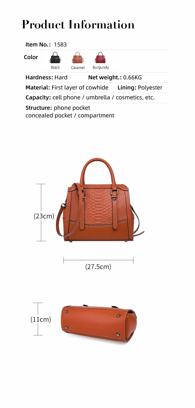 Real Leather Handbag, Genuine Leather Tote Shoulder Bag, Crossbody Purse, Designer for Women (Brown)