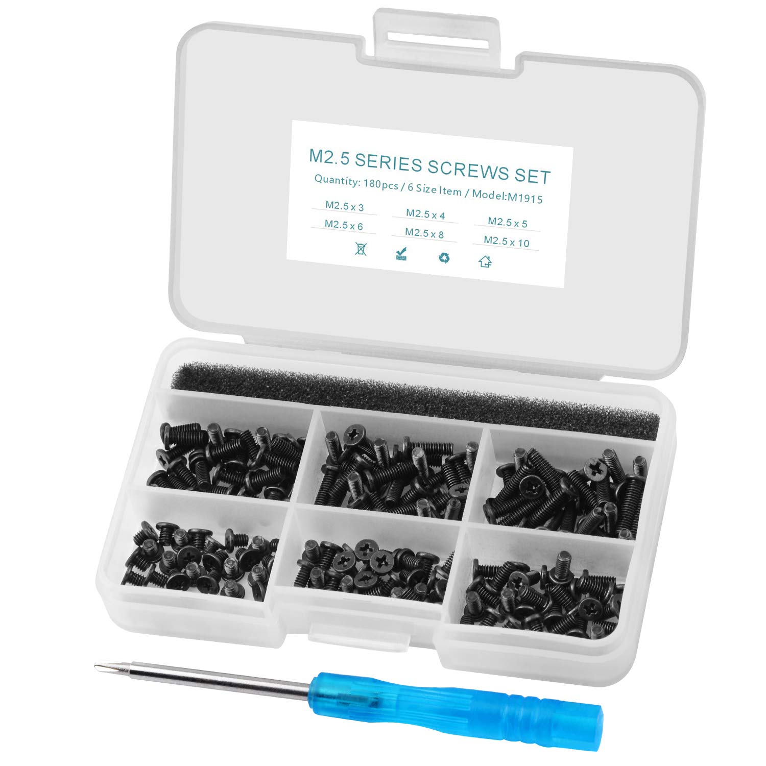 Mcsher Compatible with 180pcs M2.5 Series Laptop Screws Notebook Computer Screw Kit Set for IBM HP Dell Lenovo Samsung Sony Toshiba Gateway