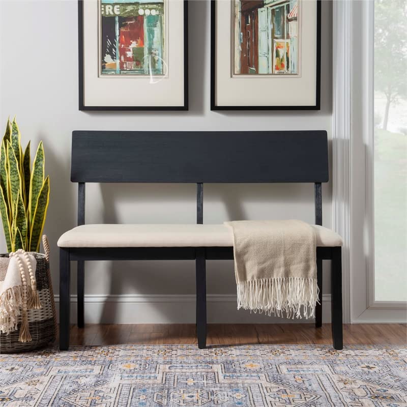 Linon Jordan Wood Dining Bench in Dark Charcoal Gray