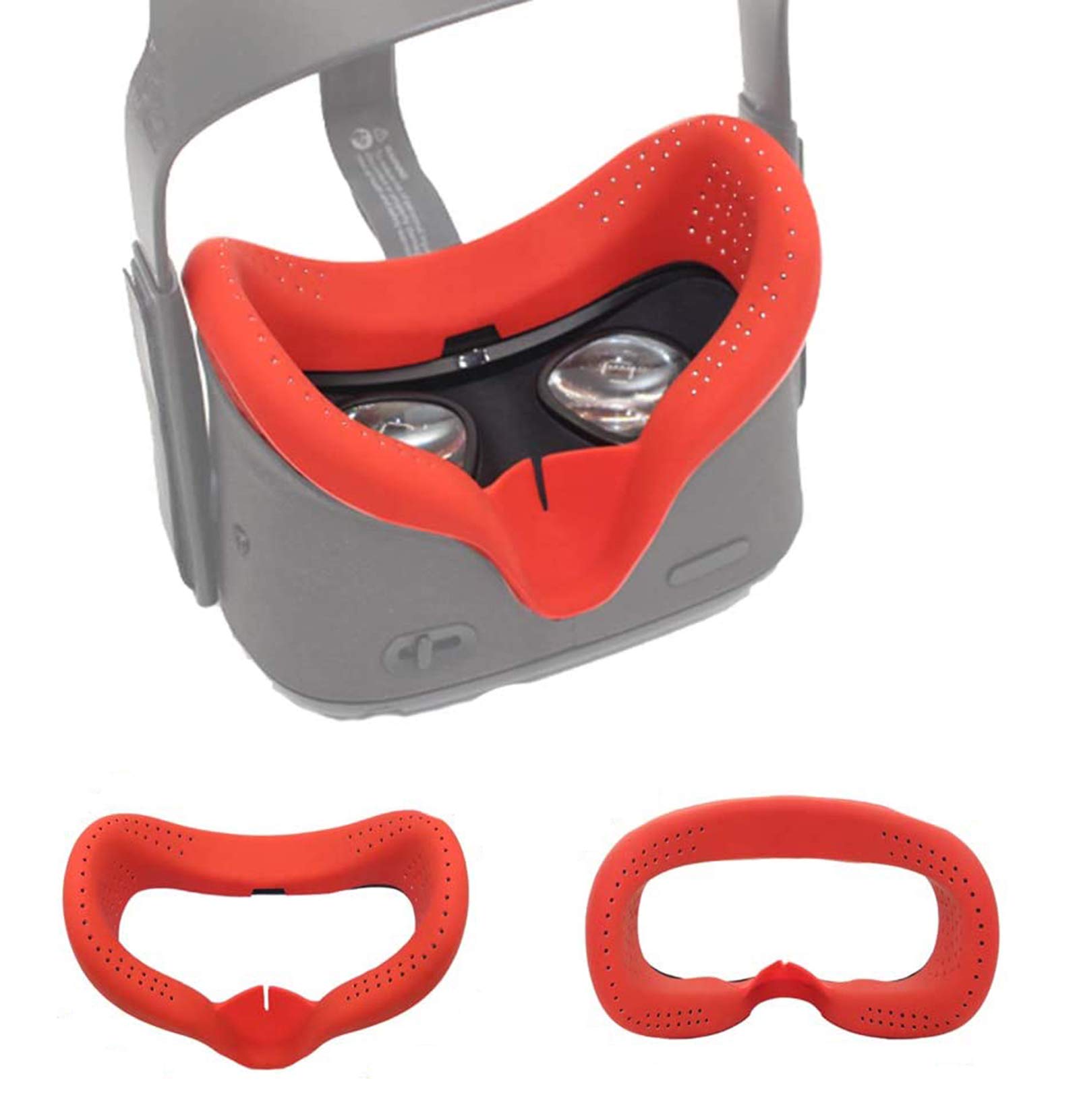 MASiKEN Upgrade VR Eye Silicone Cover & Face Cushion for Oculus Quest, Breathable Face Padding, Sweatproof Refreshing Comfortable Sweatproof (Red)