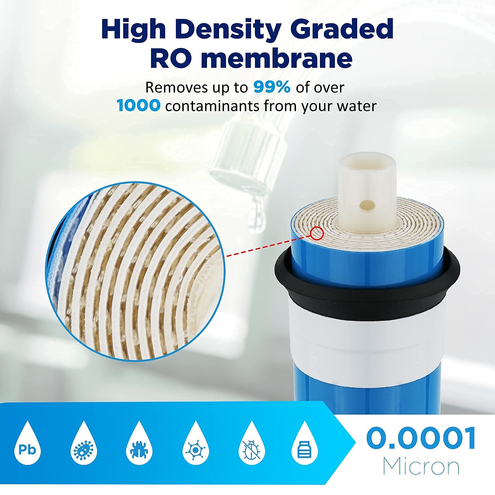 Membrane Solutions Reverse Osmosis 400GPD Membrane and RO Membrane 3012 Housing, RO Reverse Osmosis Universal Compatible Replacement RO, 1-Pack, with 1/4" Quick Connector, 3/8" Fitting, Wrench Set