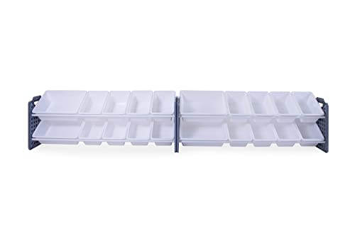 UNiPLAY Toy Organizer with 20 Removable Storage Bins, Multi-Bin Organizer for Books, Building Blocks, School Materials, Toys with Baseplate Board Frame (Gray)