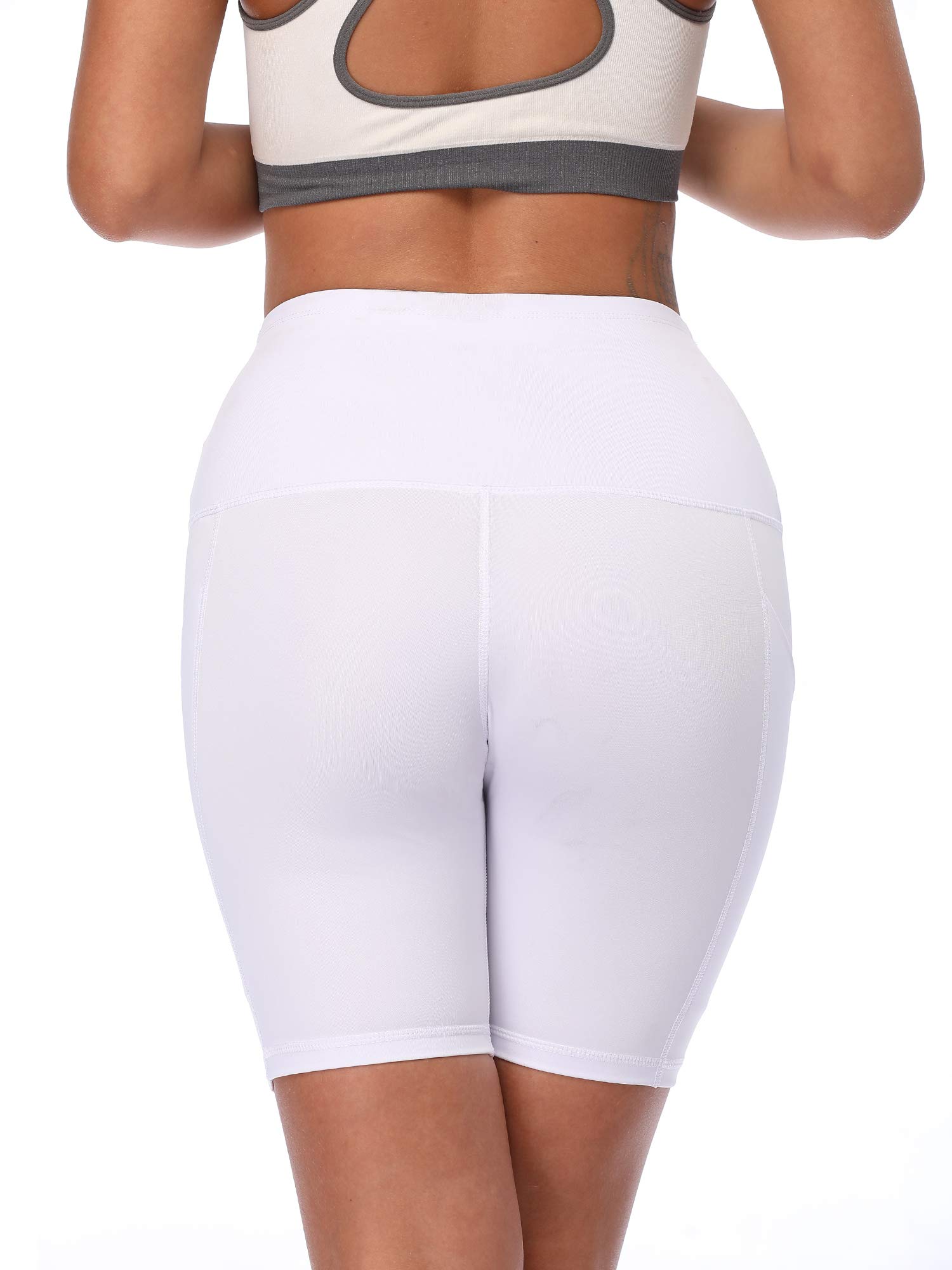 NELEUS Women's 3 Pack Athletic Shorts for Biker Running Yoga Gym Workout Tummy Control Workout with Pocket,1010,White/Blue/Navy,ID 2XL, US XL