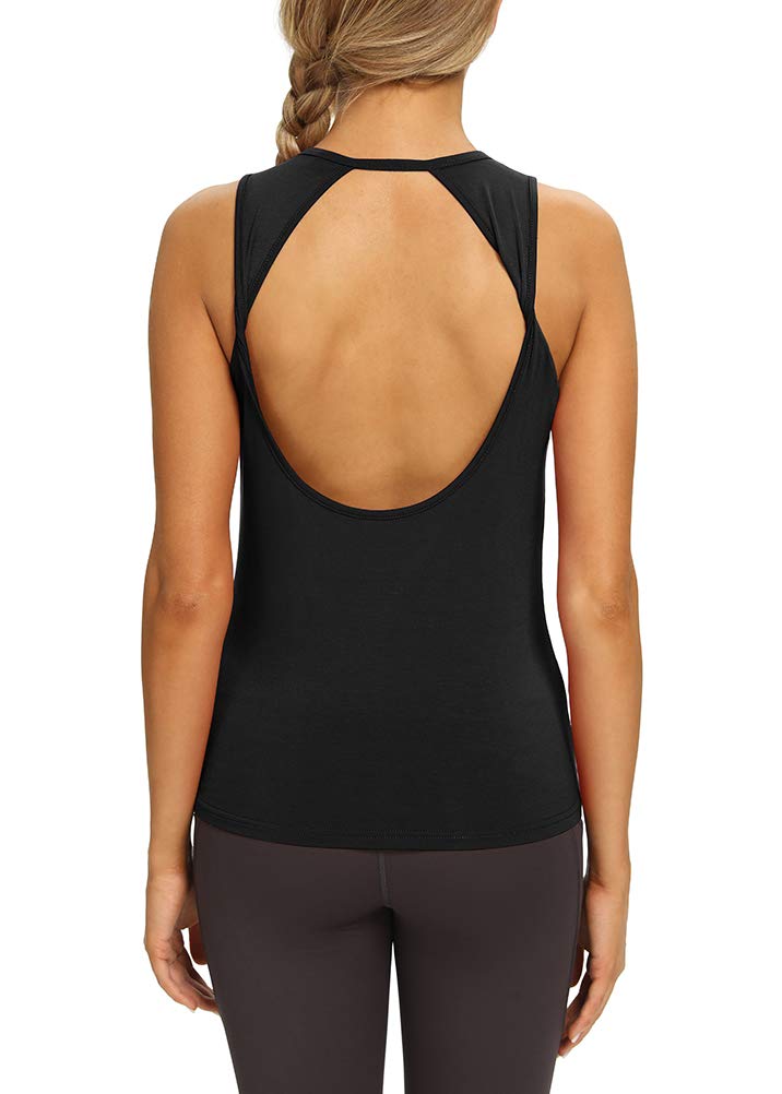 Mippo Women's Open Back Workout Tank Top - Yoga, Gym, Running, Loose Fit Sports Clothes, Black S