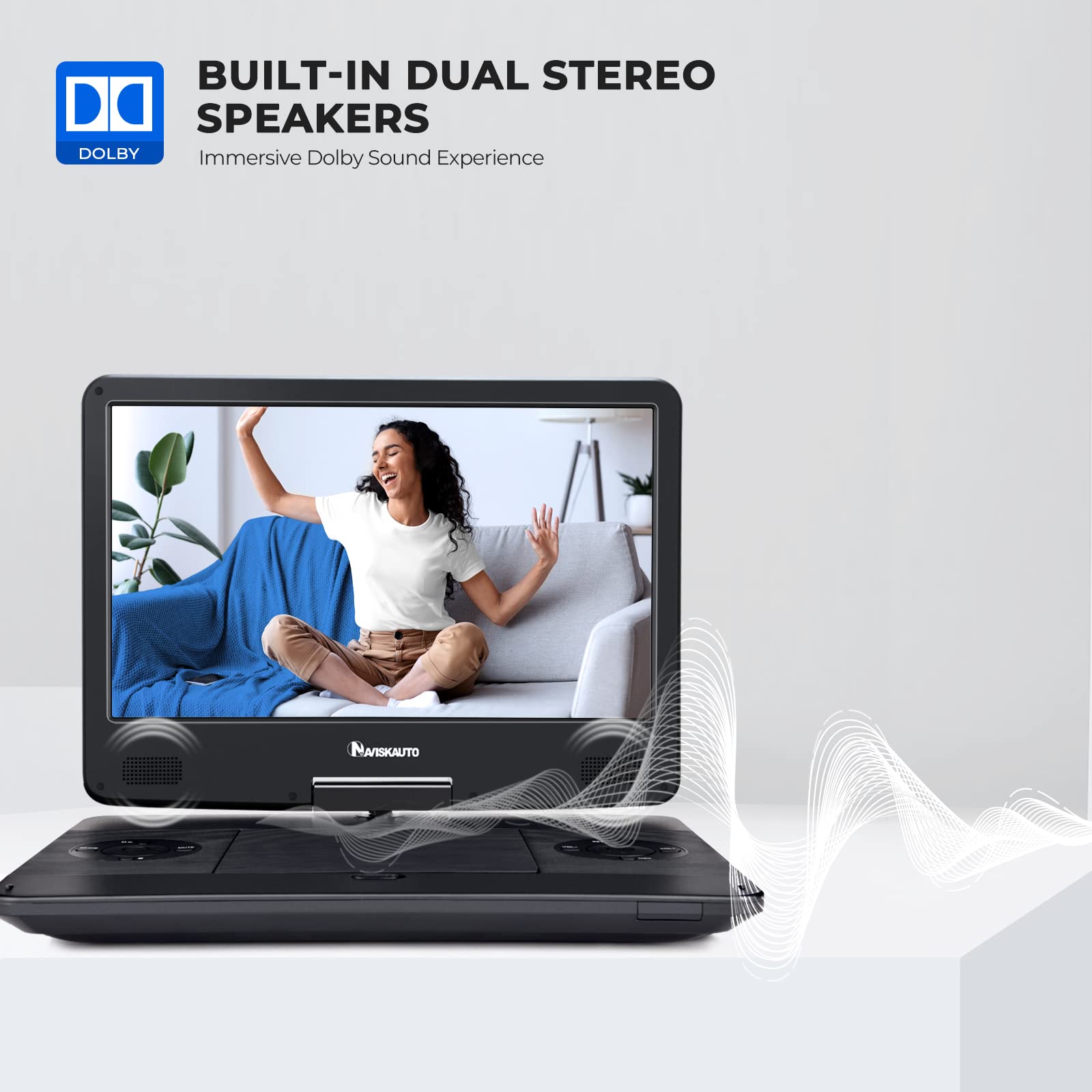 NAVISKAUTO 13.3'' Portable Blu-Ray Player with HDMI Input & HDMI Output, Portable Blu-Ray DVD Player with Rechargeable Battery Support USB/SD Card, 1080P Video, Dolby Audio, AV in & Out, Last Memory