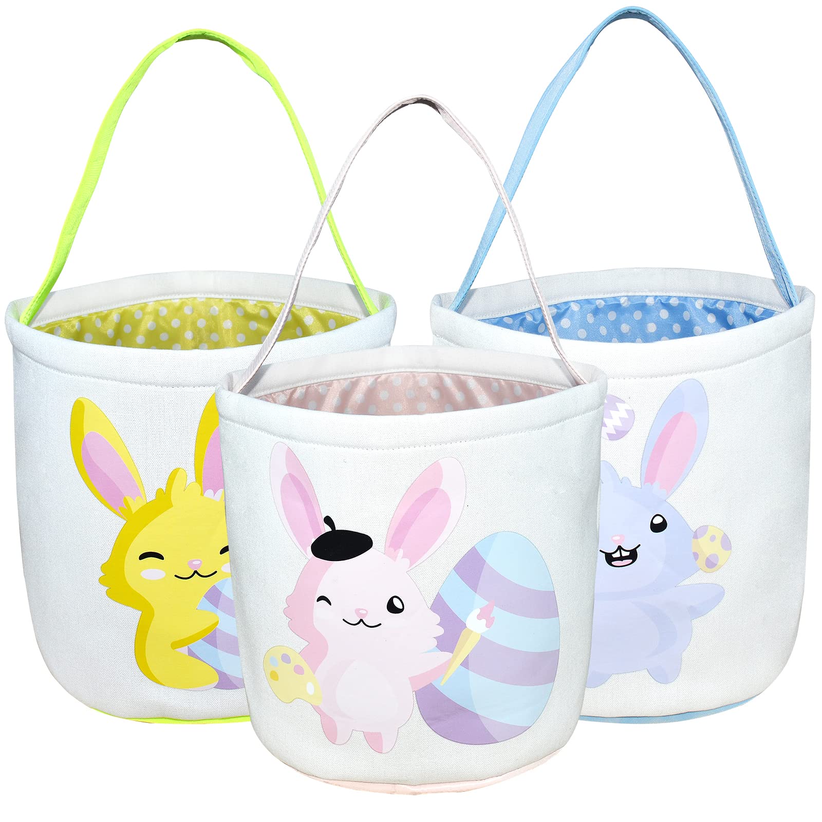 ZXSWONLY 3PACK Easter Baskets for Kids, Canvas Easter Basket Empty, Easter Bunny Basket Bulk for Boys/Girls, Perfect for Easter Eggs Hunting, Party Decoration and Carry Gifts/Candy/Eggs.