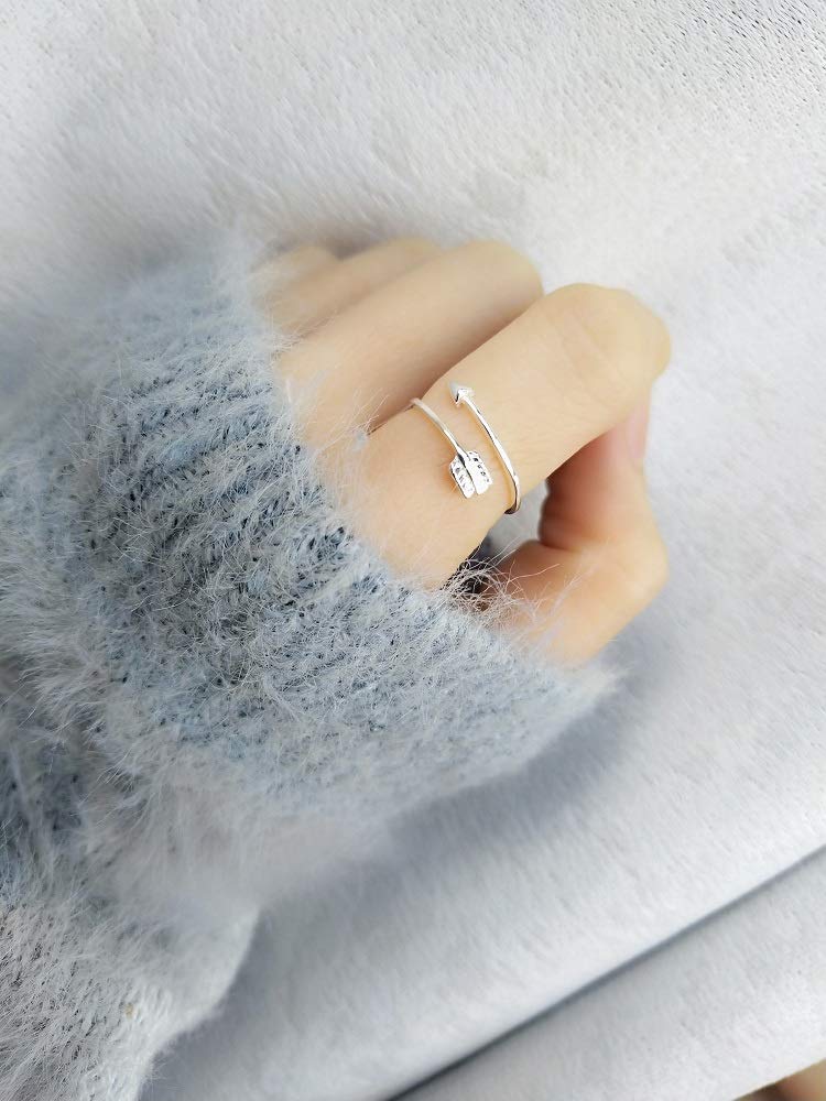 NewZenro Love Arrow Sword Asymmetric Wrap Open Rings for Women Adjustable Minimalist Small Thin Sterling Silver Engagement Statement Promise Finger Knuckle Rings for Her