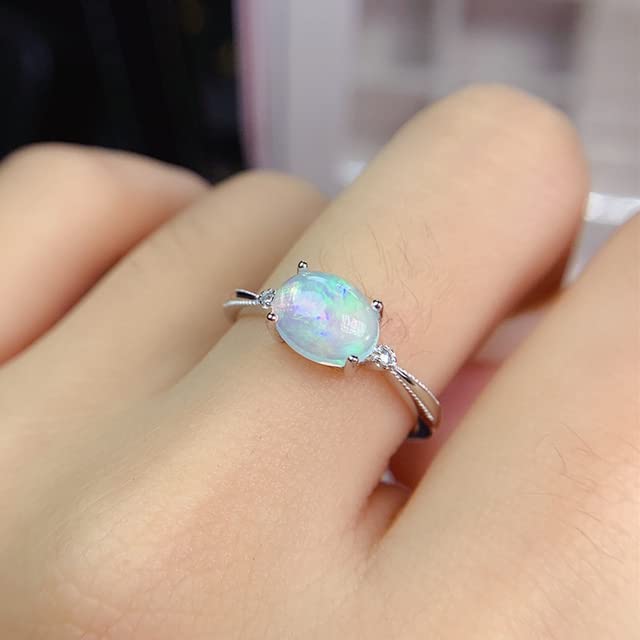Real Opal Ring 6x8MM Natural Colorful Gemstone Fine Jewelry 925 Sterling Silver for Women Anniversary Party Gift Simple Design