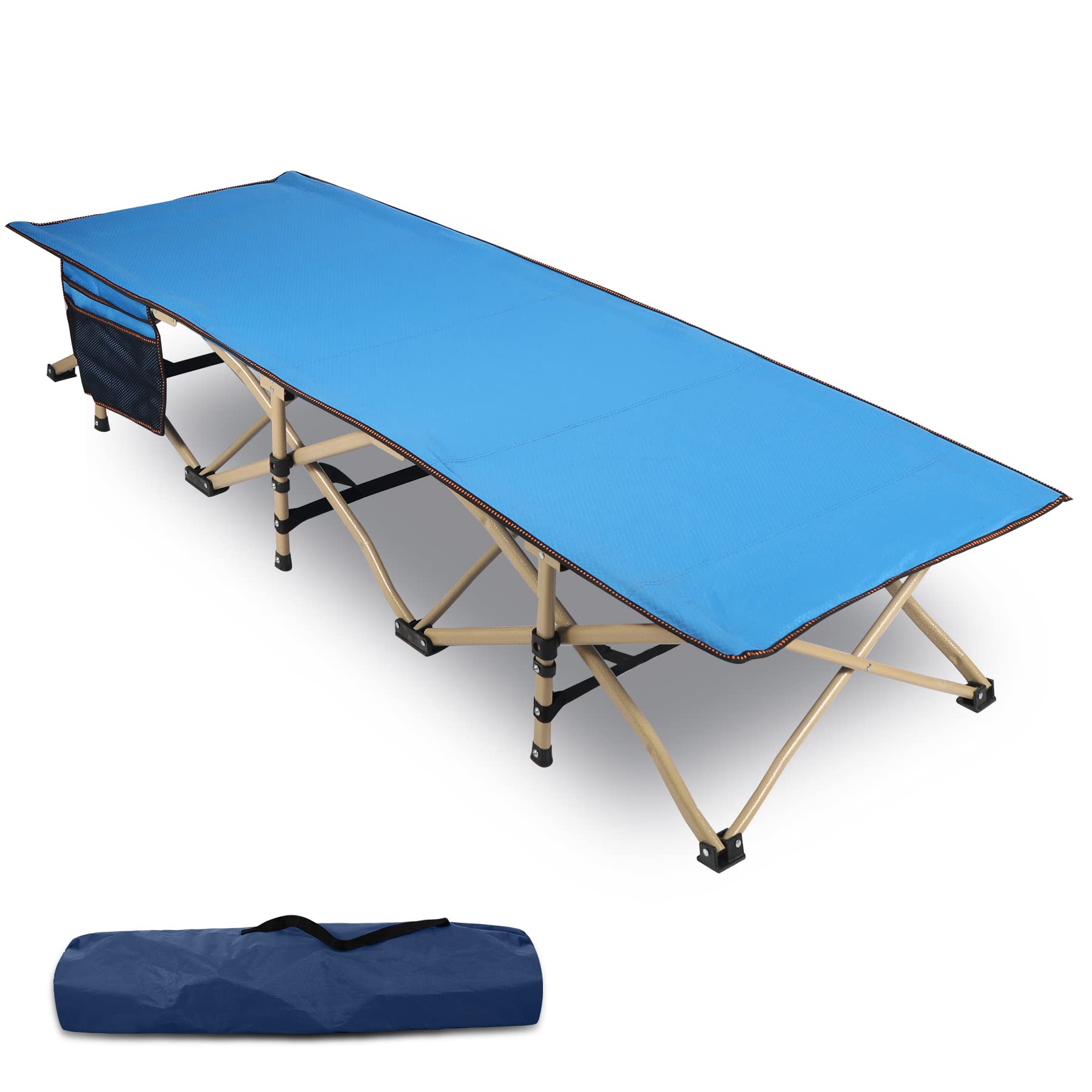 RedSwing Kids Cots for Sleeping Extra Long, Strudy Folding Toddler Cot for Camping Indoor Outdoor, Easy to Carry, 75''x26'' Blue