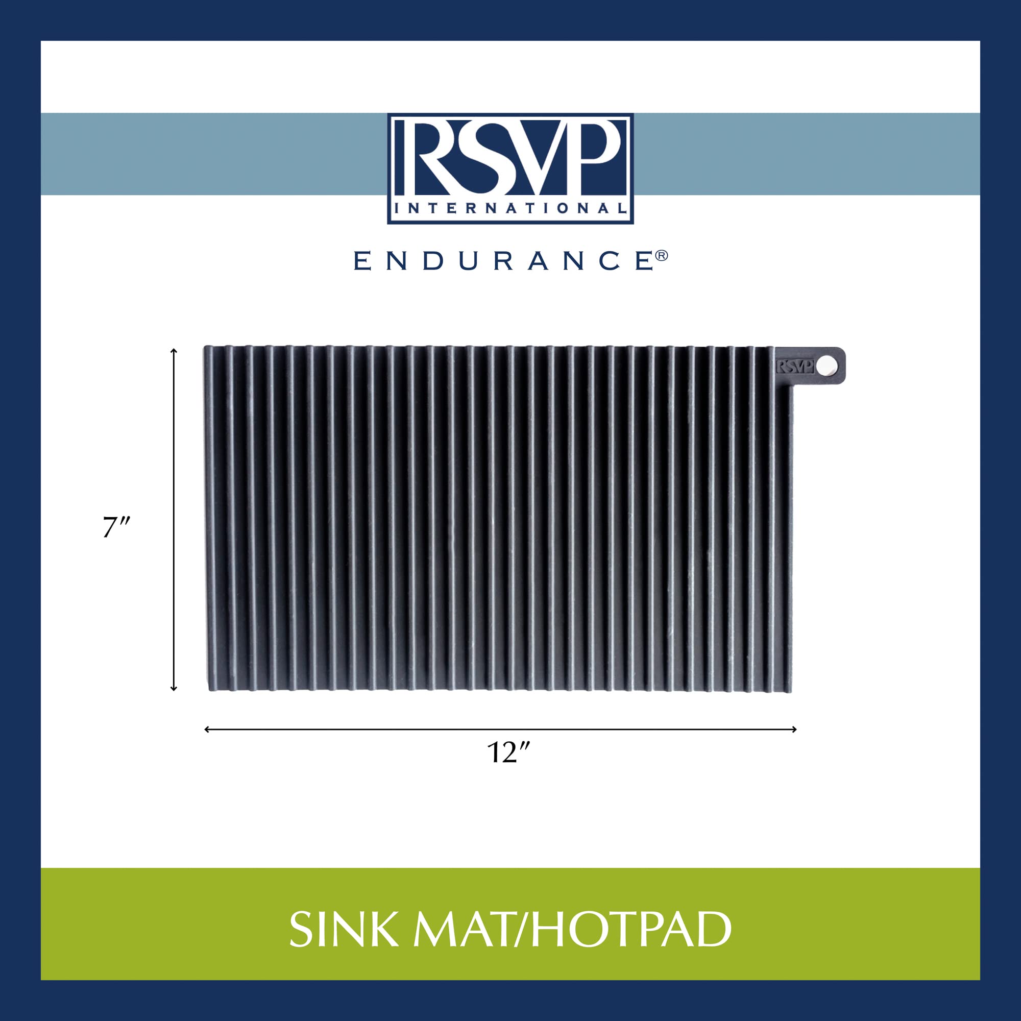 RSVP International Silicone Dual Use Sink Mat/Hot Pad, 12x7", Black