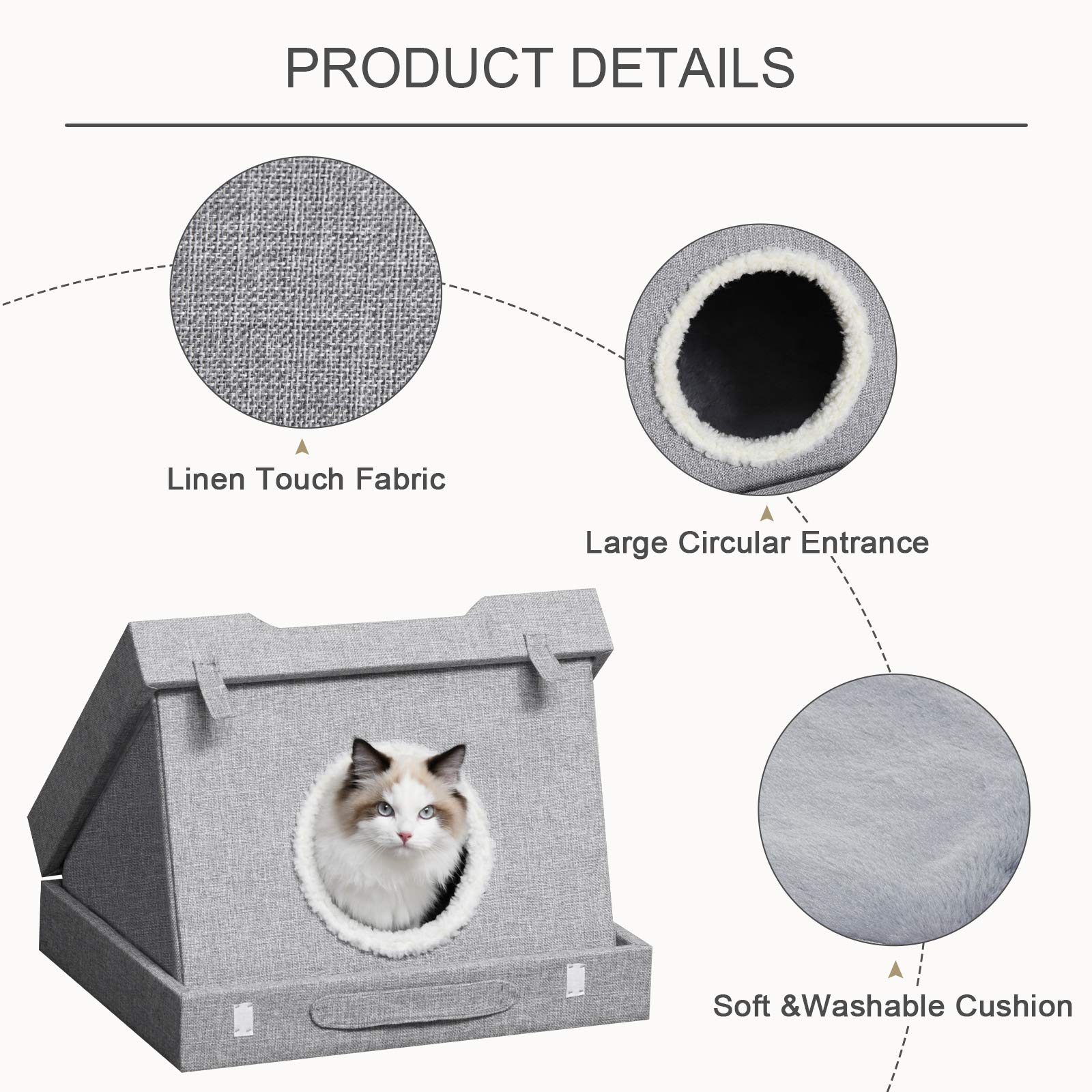 PawHut Cat House Foldable 2 in 1 Design Condo Pet Bed with Removable Washable Cushions Scratching Pad, Grey