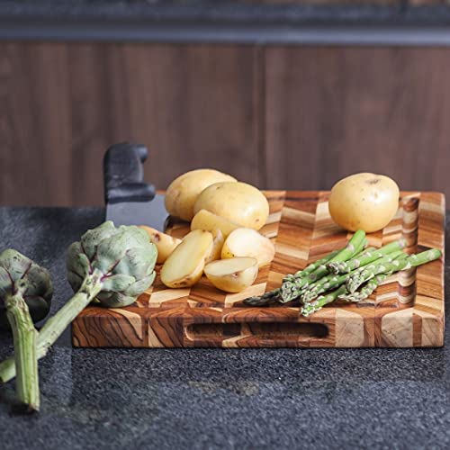 TeakHaus Herring End Grain 14 x 10 Inch Rectangular Heavy Duty Board