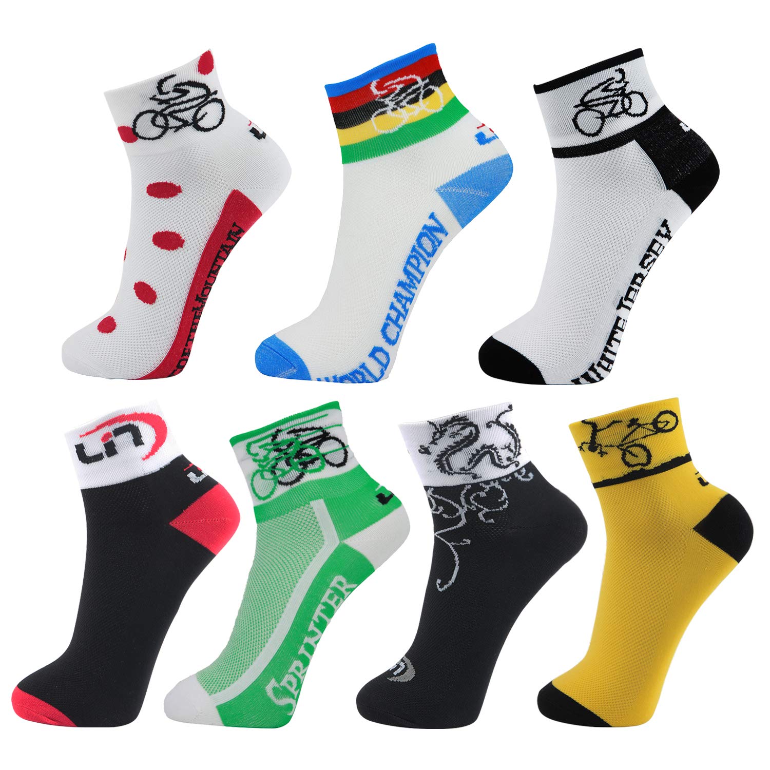 LIN 7 Pack Cycling Socks CoolMax Ankle Bike Socks Cool Funny Bicycle Socks Men and Women (L(10-13), Mixed)