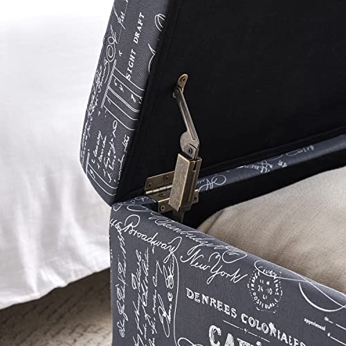 Linon Stephanie Script Linen Ottoman, 32"W x 16"D x 18"H, Gray/Black