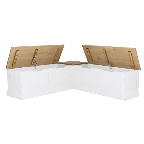 Linon Tobin Dining Nook with Hidden Storage Spaces Includes Cushion Set and Pillows, Natural White & Beige