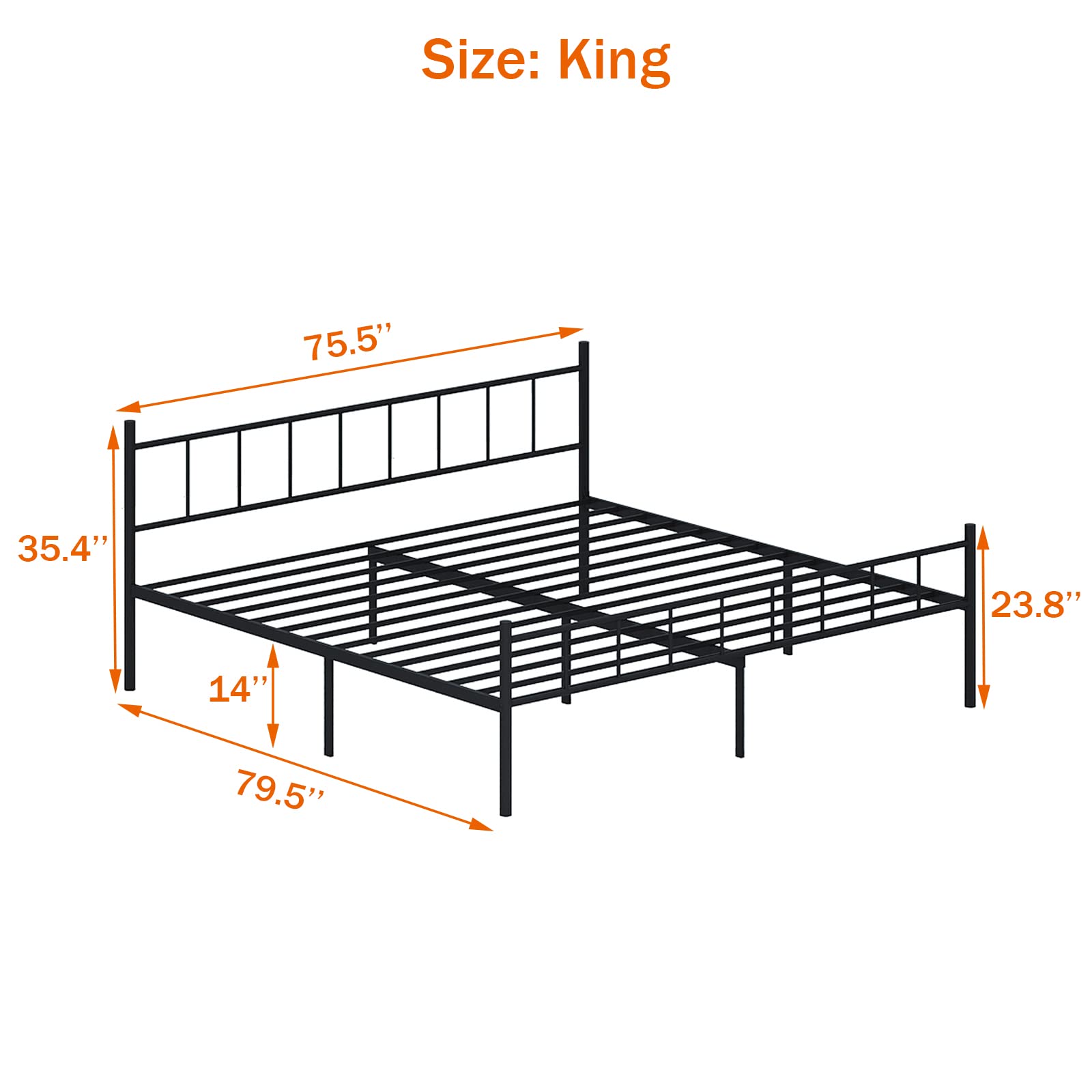 zunatu Metal Bed Frame Platform with Headboard & Footboard Heavy Duty Sturdy Foundation Storage Space Squeak Resistant Easy Assembly,NO Box Spring Needed,King