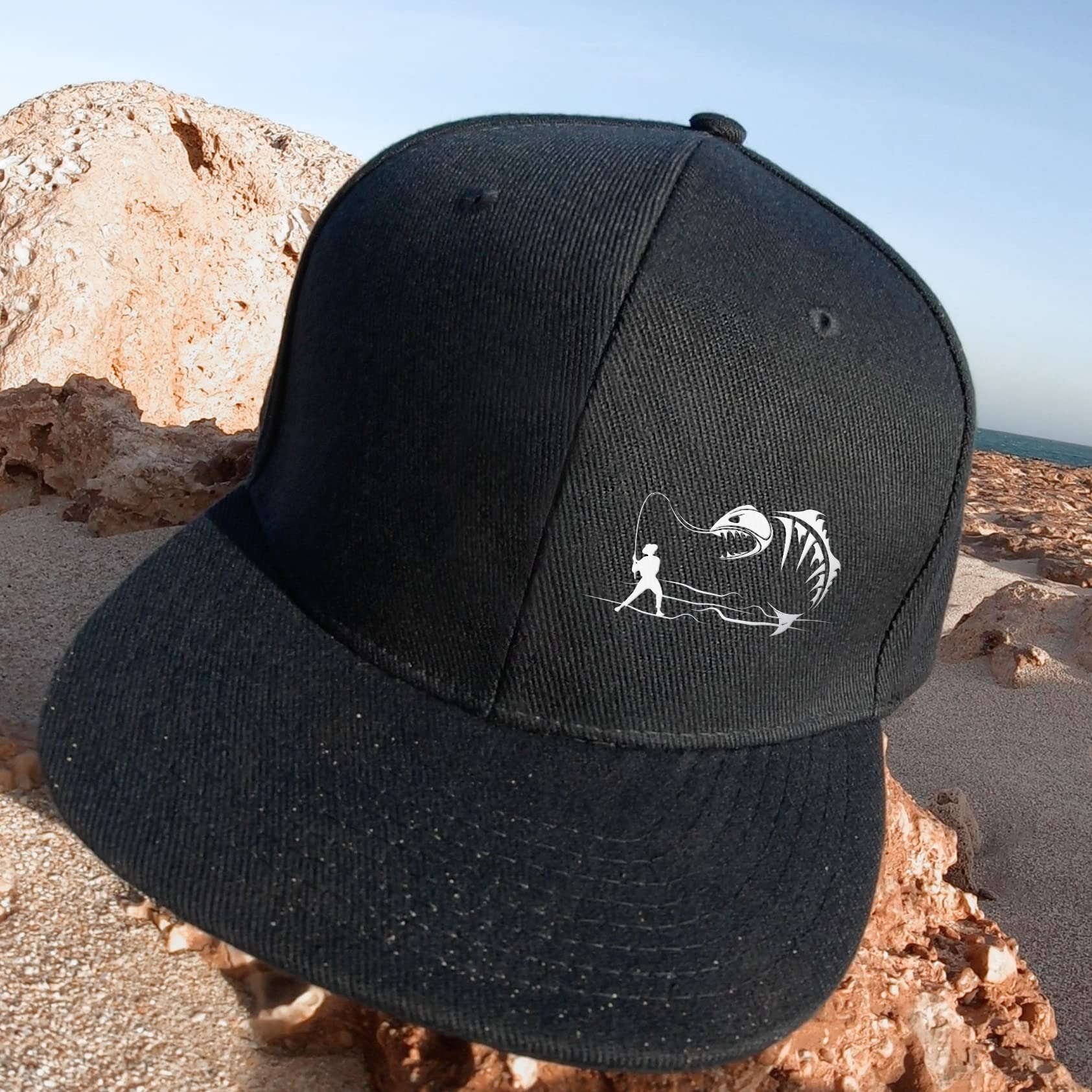 MASRIN Snapback Hats for Men-Flat Bill Hats,Fishing Hat,Fish Hat,Black Baseball Cap Gift for Men Trucker Dad