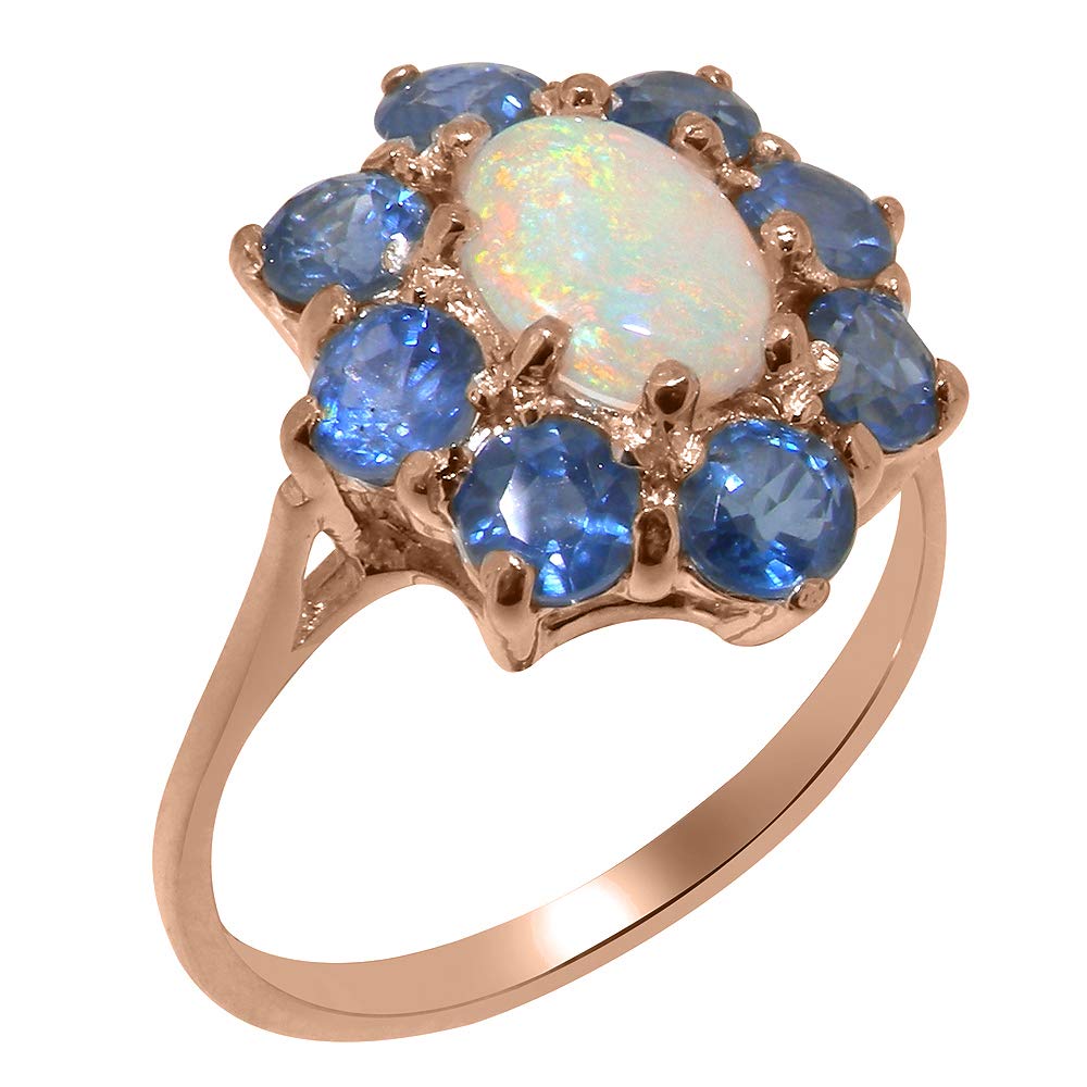 LetsBuyGold Rose 9k Gold Natural Opal & Sapphire Womens Statement Ring - Size 7.25