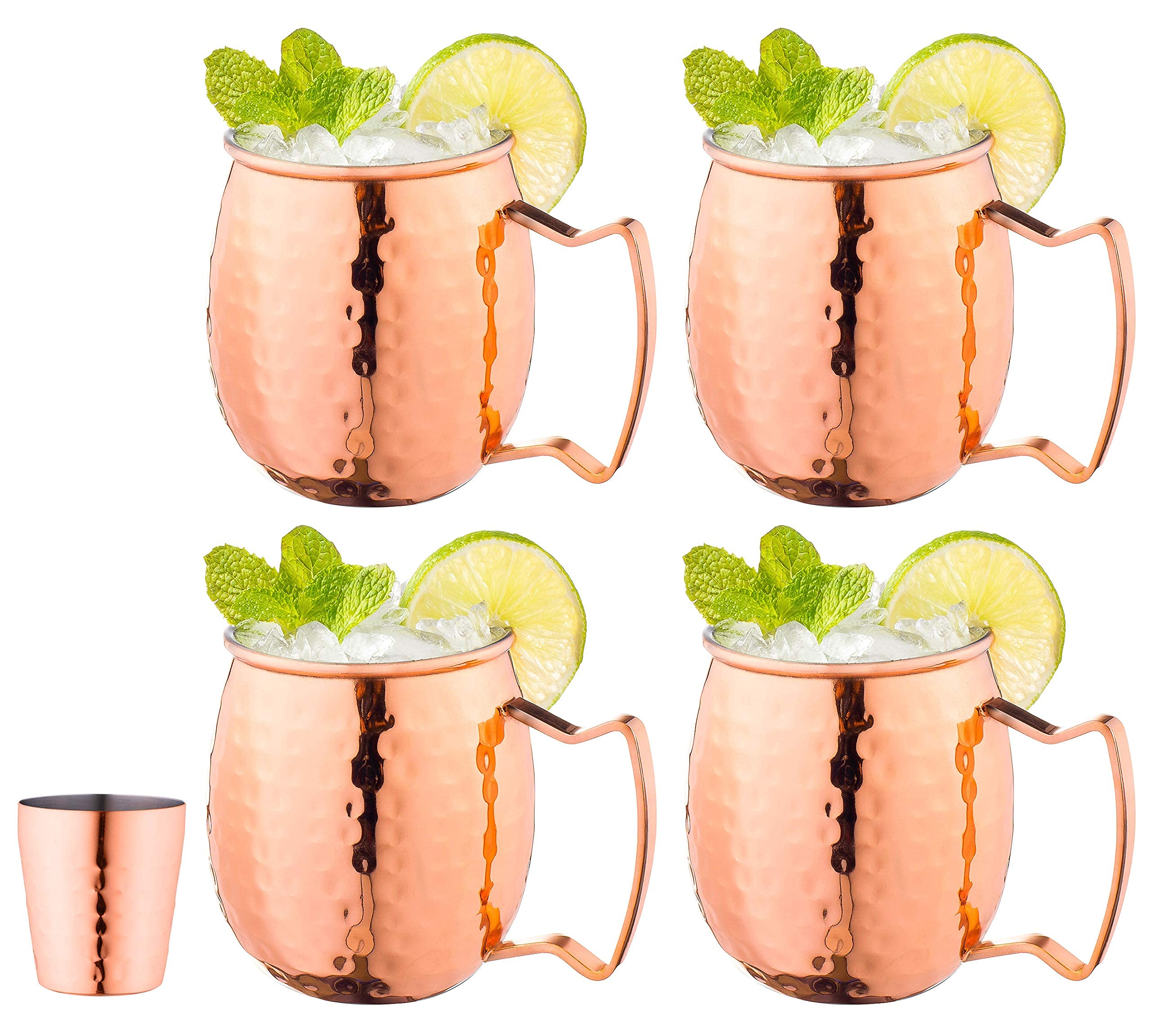 Royalty Art Moscow Mule Mugs - Set of 4 Copper Mugs with Shot Glass - 16oz Classic Cups for Home, Kitchen, and Bar