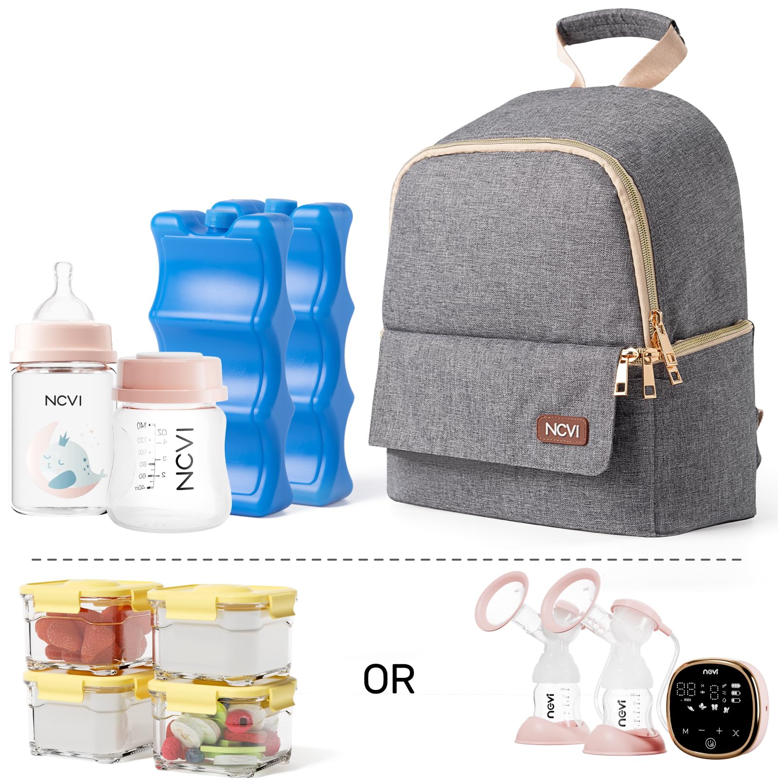 NCVI Breastmilk Cooler Bag with 2 Ice Pack, Breast Pump Bag with Cooler Fits 6 Bottles, Double Layer Breast Milk Baby Bottle Cooler Bag, for Travel, Nursing Mom Daycare, Work, Picnic, Black