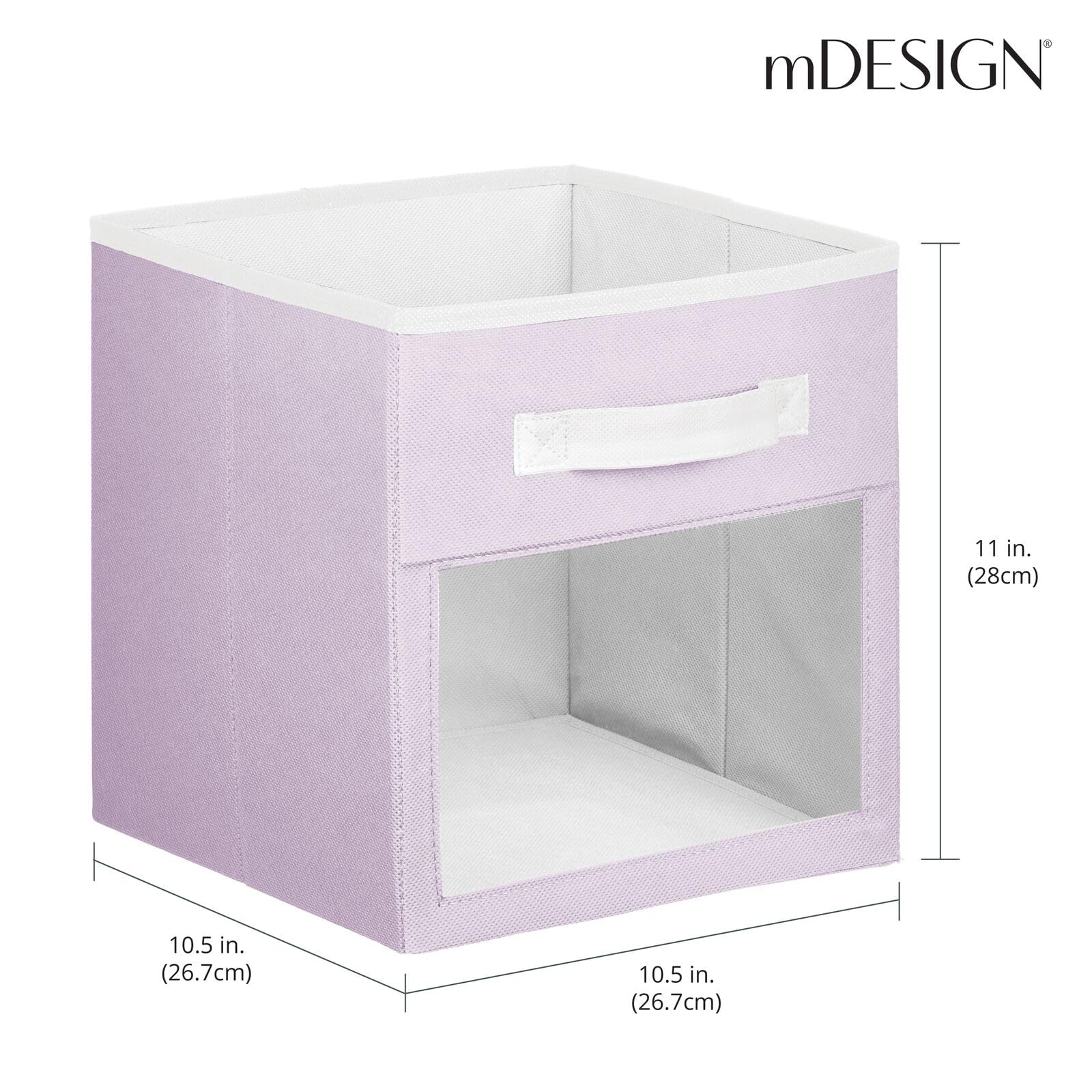 mDesign Fabric Nursery/Playroom Closet Storage Organizer Bin Box with Front Handle/Window for Cube Furniture Shelving Unit, Hold Toys, Clothes, Diapers, Bibs, Jane Collection, 8 Pack, Lt. Purple/White