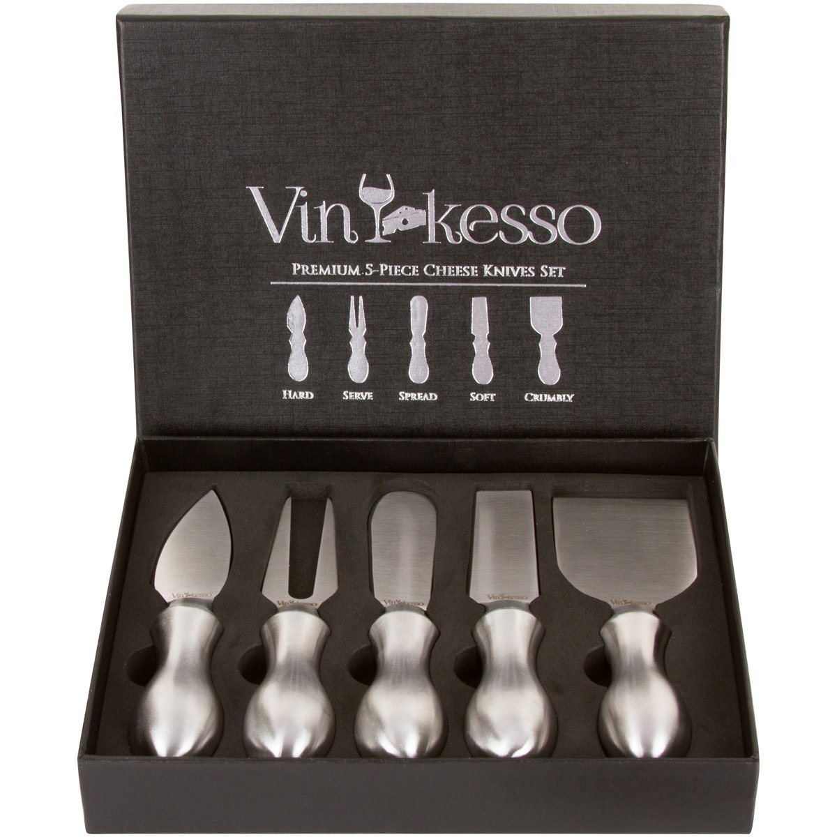 Premium 5-piece Cheese Knives Set Collection - Serve, Cut, Slice, Shave, and Spread Hard and Soft Cheese, Gift Ready Charcuterie Board Accessories, Gift for Any Occasion