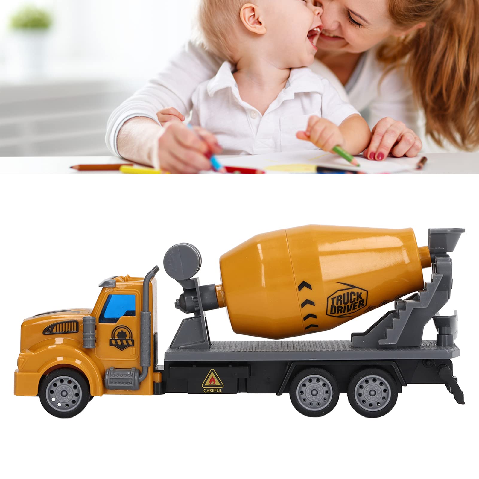 SUNGOOYUE 1:48 Cement Mixer Toy Truck, High Simulation Glossy Pull Back Car Toys for 3 Years Old Kids (Long Head)