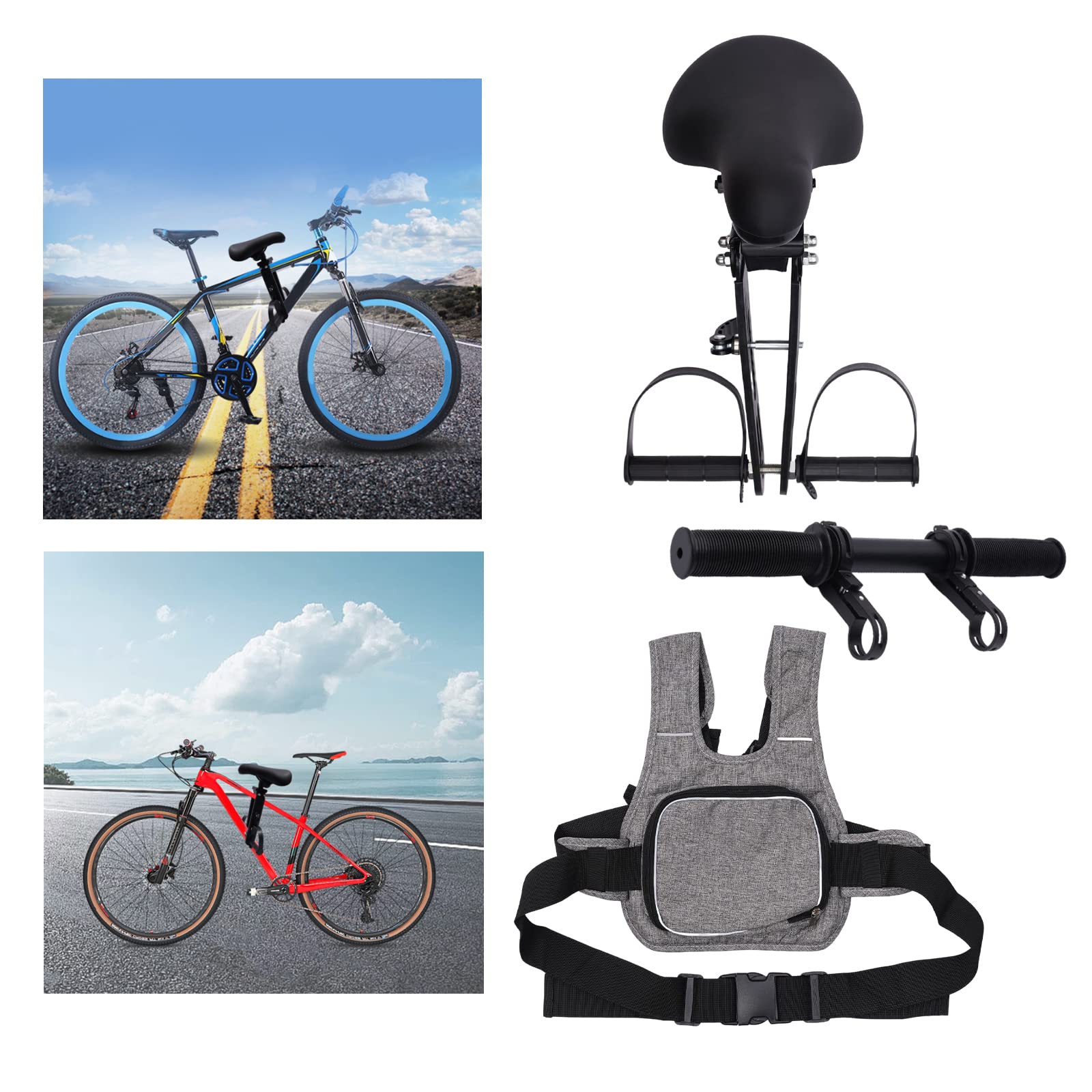 RibasuBB Kids Bike Seat & Handlebar Accessory Combo Pack - Complete Set Front Mounted Bicycle Seats for Children 3-6 Years (up to 220lbs) | Compatible with MTB, 30.00cm*16.00cm*10.00cm