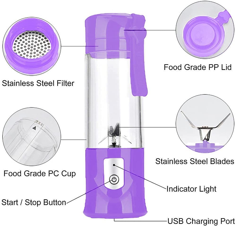 Portable USB Juicer Blender,Travel Juice Cup Baby Food Mixing Machince with Powerful Motor 4000mAh Rechargeable Battery Mini blender,13Oz
