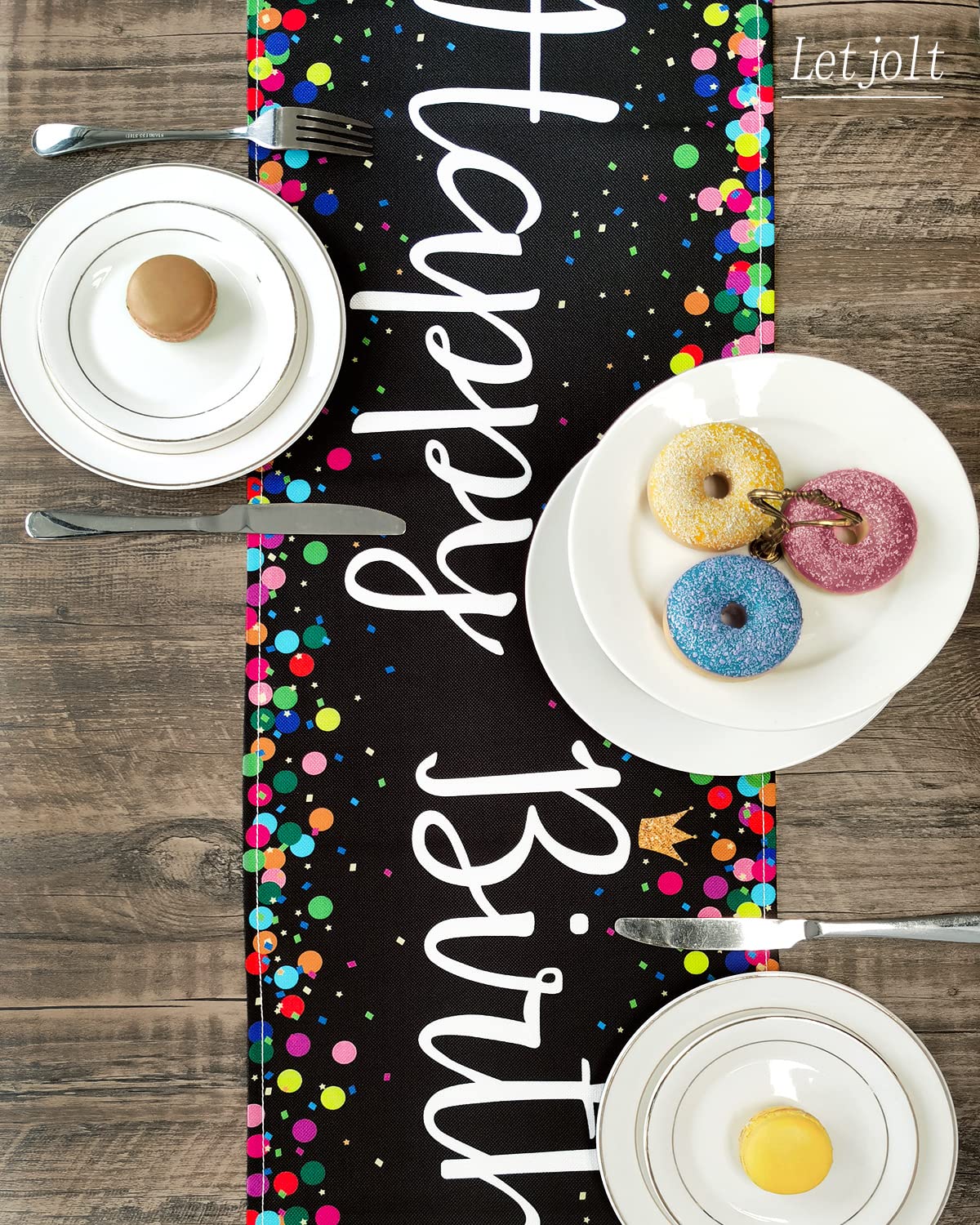 Letjolt Happy Birthday Table Runner 72 Inches Celebrate Birthday Party Table Decor, Black