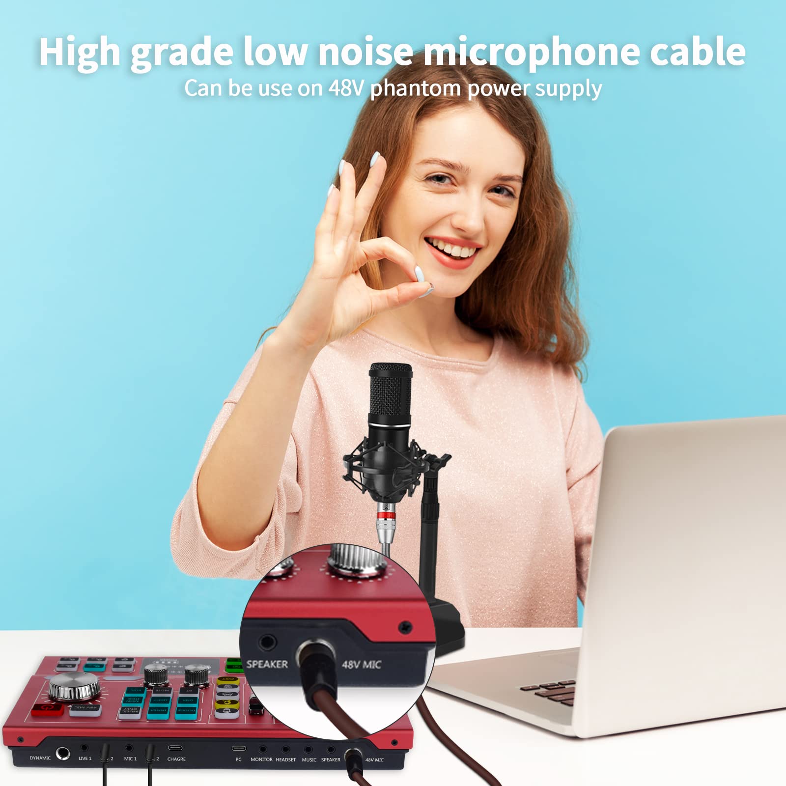 Mini XLR to XLR Male to Male 48V Phantom Power Supply Microphone Cable High Grade Low Noise Microphone Patch Cables, 7.2 feet (2.2meters)