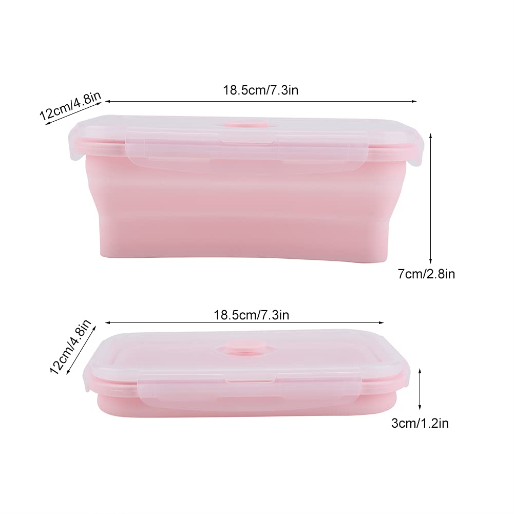 Silicone Food Storage Containers, Rectangle Lunch Boxes Collapsible Meal Prep Containers for Picnic Travel, Microwave Freezer Dishwasher Safe(800ML Pink)