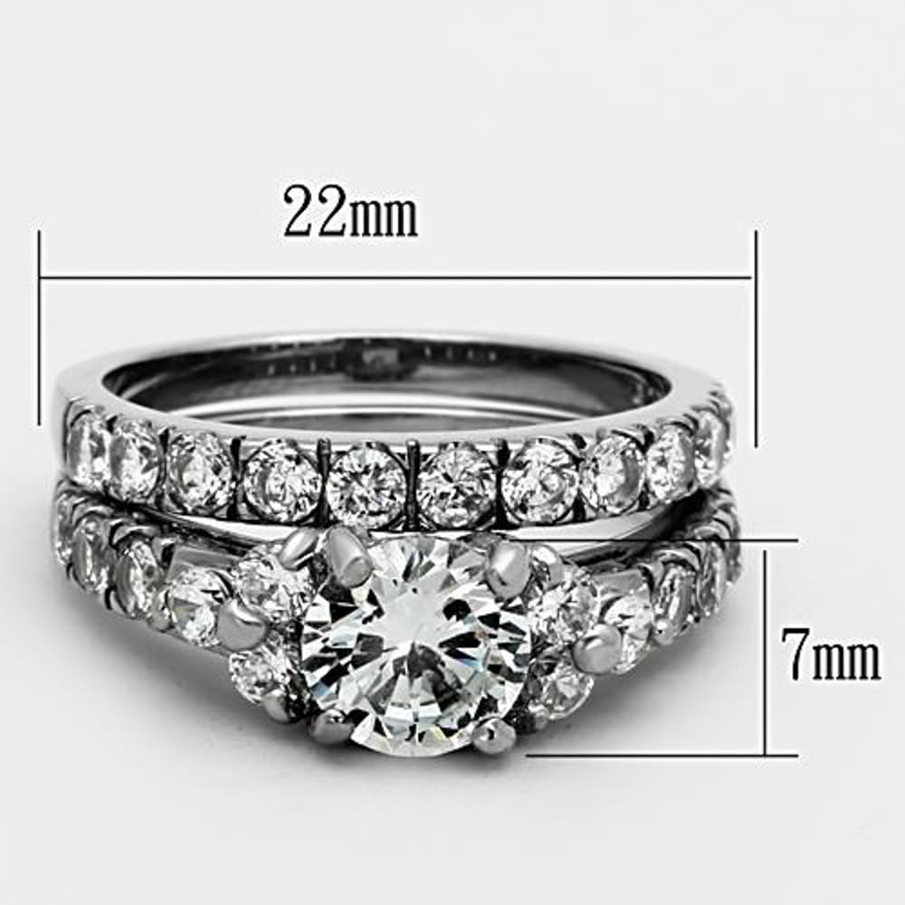 Marimor Jewelry 2.50 Carat Round Cut Zirconia Silver Stainless Steel Wedding Ring Set Women's Size 10