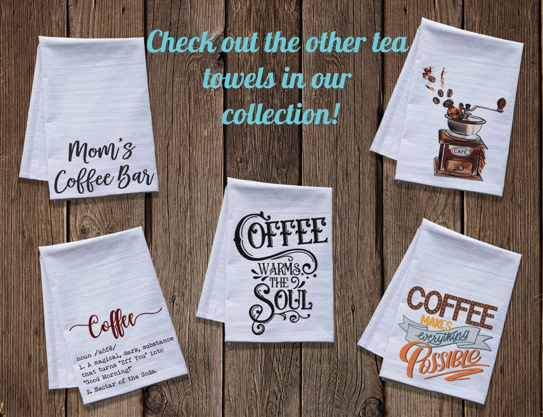 Moms Coffee Bar Kitchen Towel - Extra Large Premium Flour Sack Tea Towel, dish towel, Coffee themed gifts for Mother's Day - Made in the USA