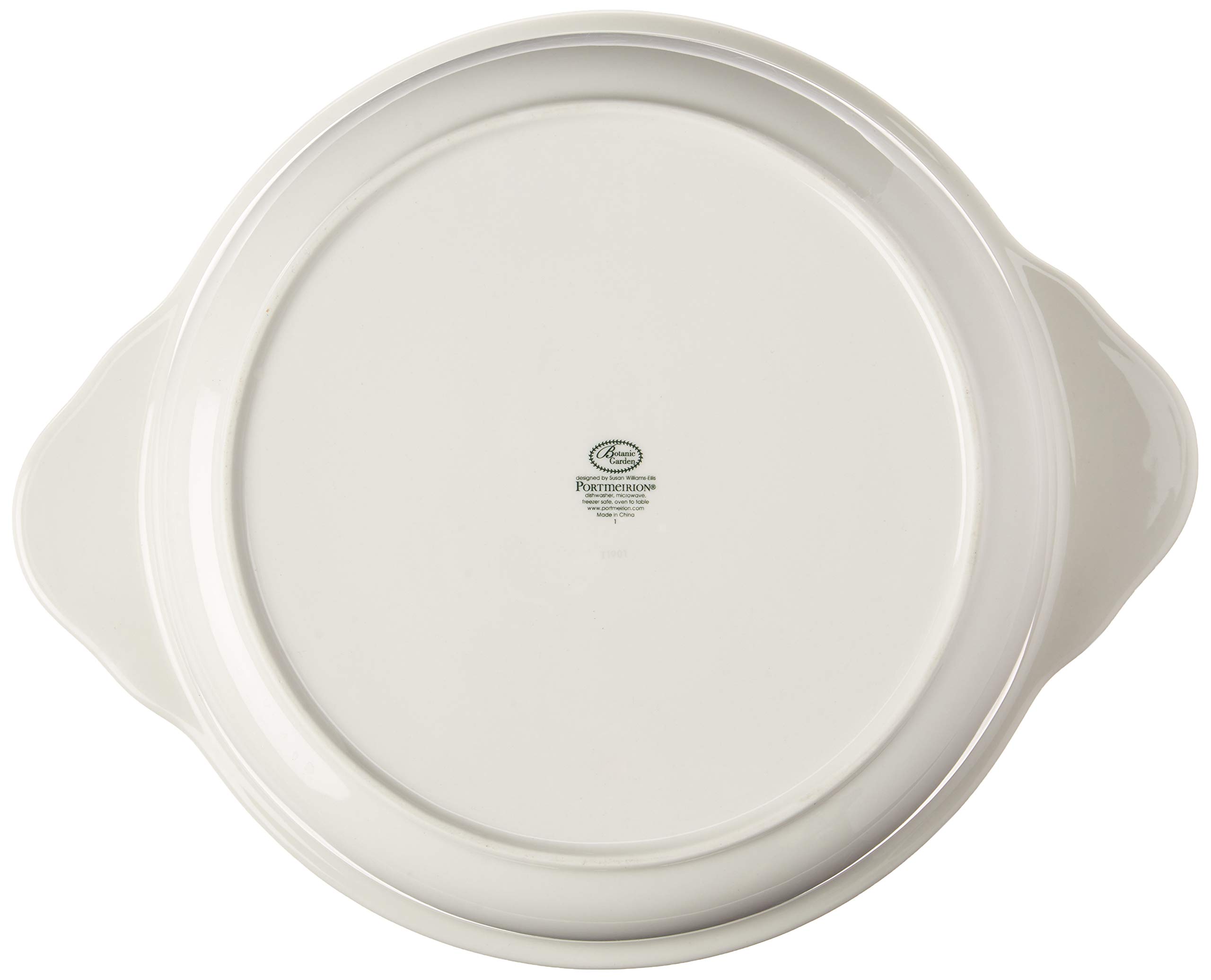 Portmeirion Botanic Garden Round Baking Dish with Handles | 10 Inch Baking Dish with Clematis Motif | Made from Porcelain | Dishwasher and Microwave Safe