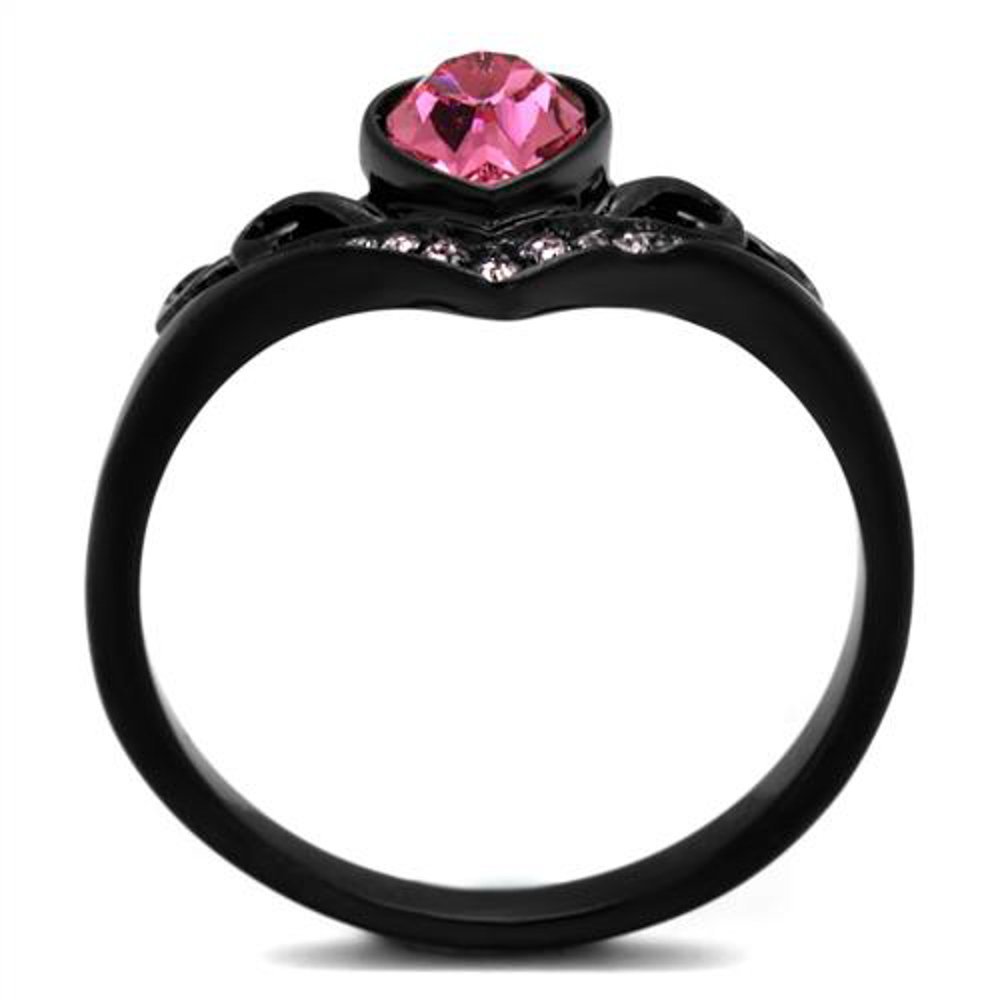 Marimor Jewelry Women's Round Cut Pink Zirconia Black Stainless Steel Heart Fashion Ring Size 7